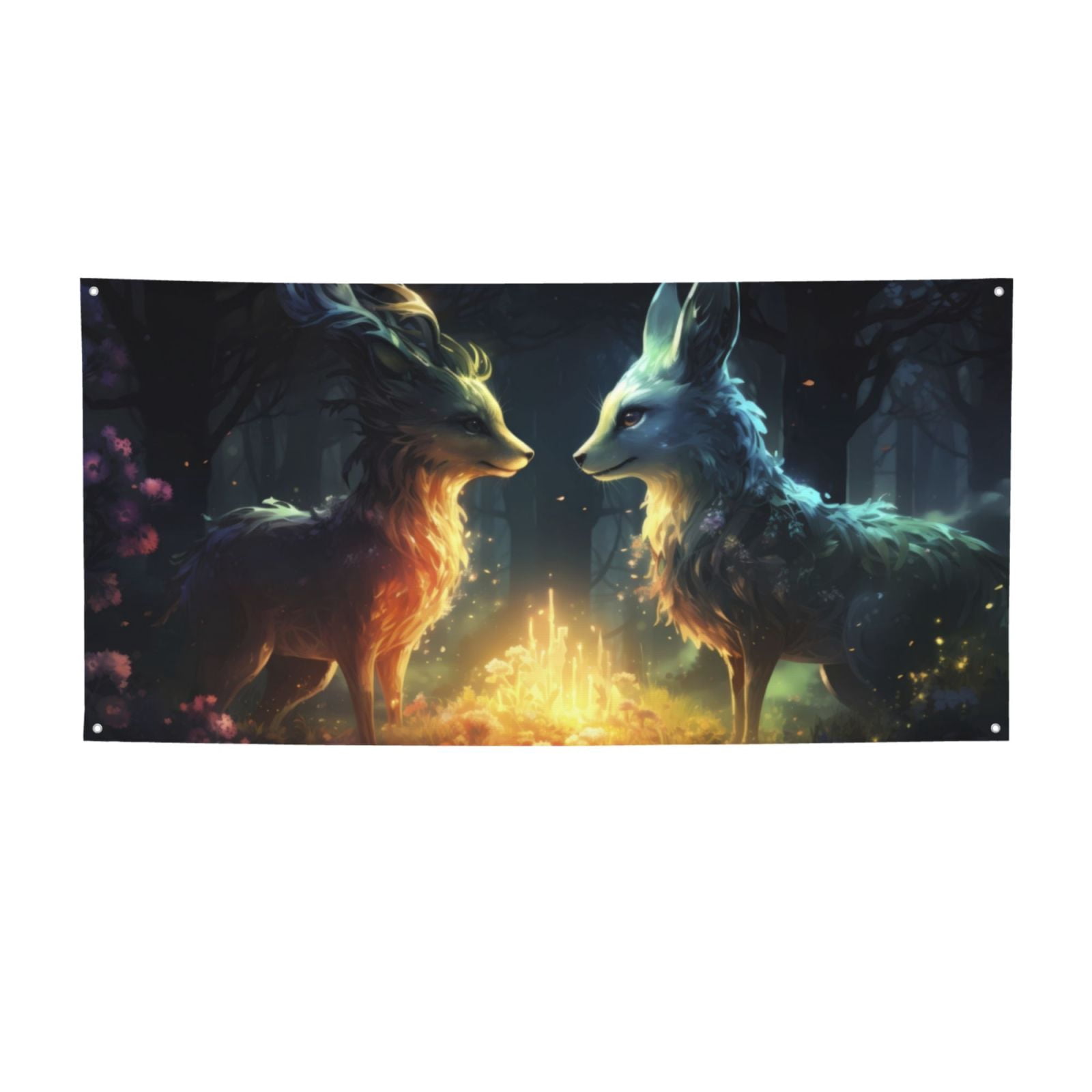 Salouo Firefly Forest Fox Pattern Holiday Banner Outside Party ...