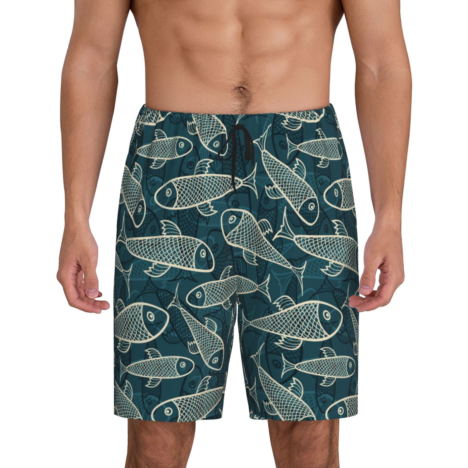 Salouo Fish Style Pattern Men's Sleep Pajama Shorts,Pajama Bottoms ...
