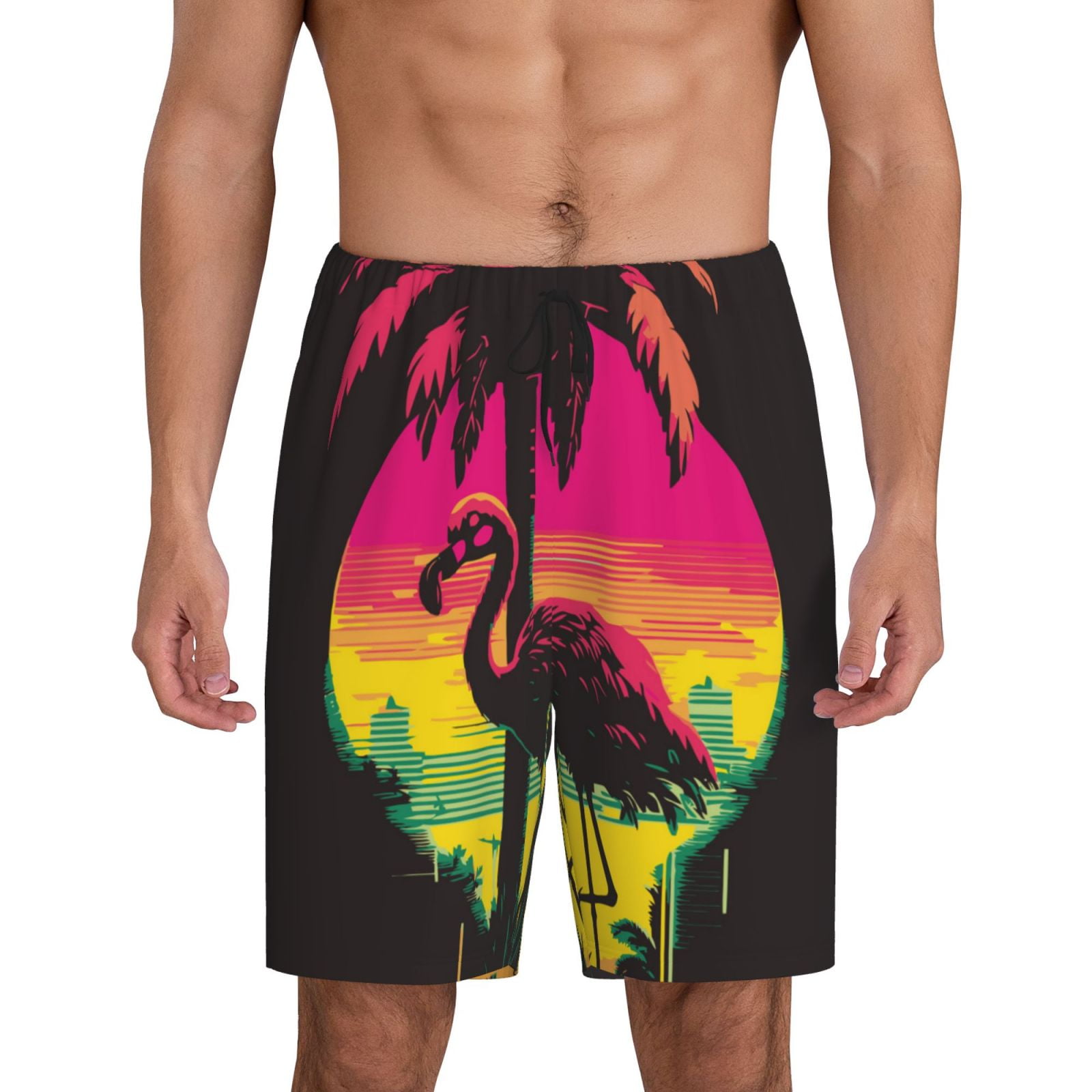 Salouo Flamingo And Palm Trees At Sunset Pattern Men's Sleep Pajama Shorts,Pajama Bottoms ...