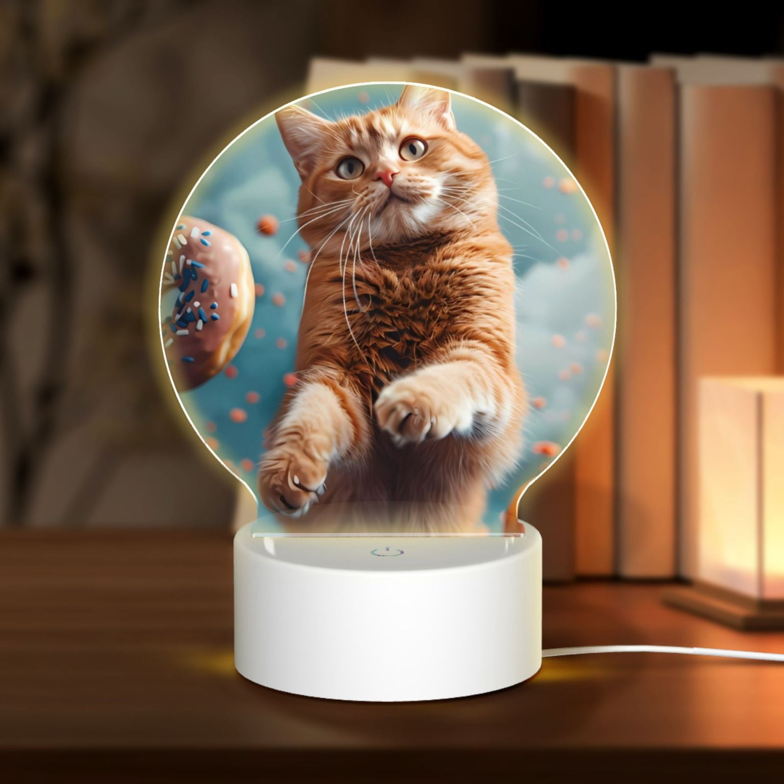 Salouo Floating Cat And Donuts for Round Acrylic Night Light - Acrylic ...