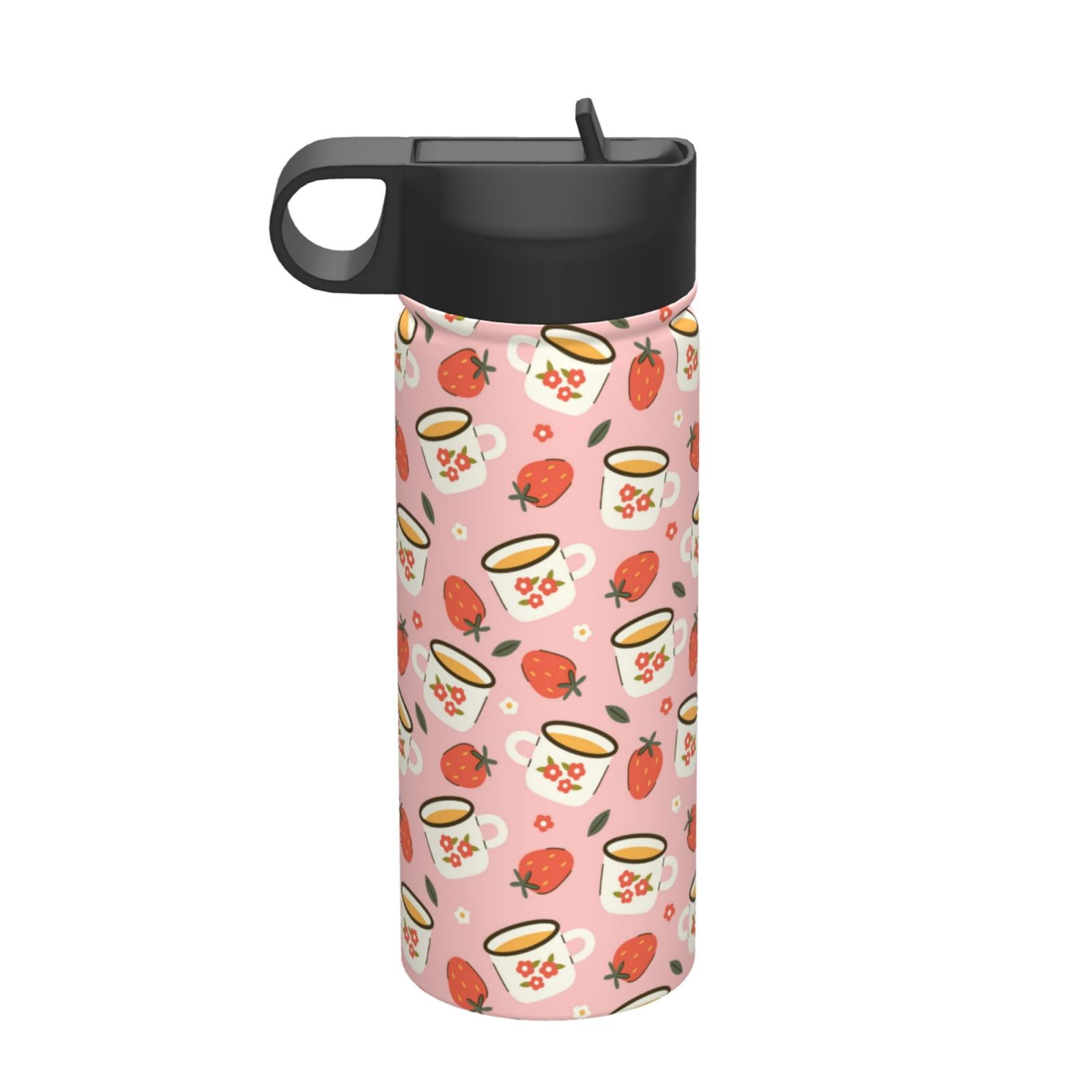 Salouo Floral Mugs And Strawberries Pattern 18 oz Water Bottle With ...