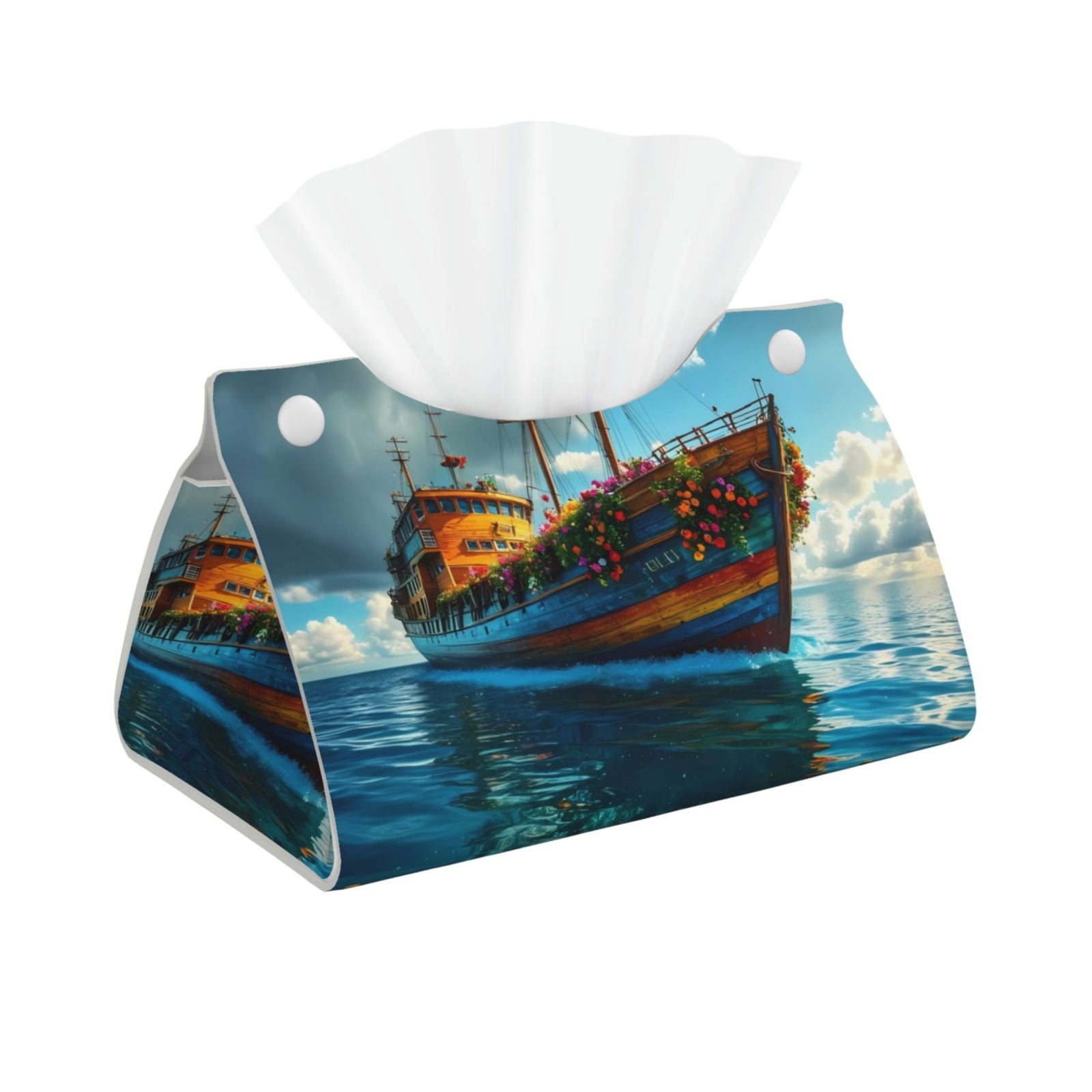 Salouo Floral Ship On Ocean Pattern Long Tissue Box Cover Rectangular ...