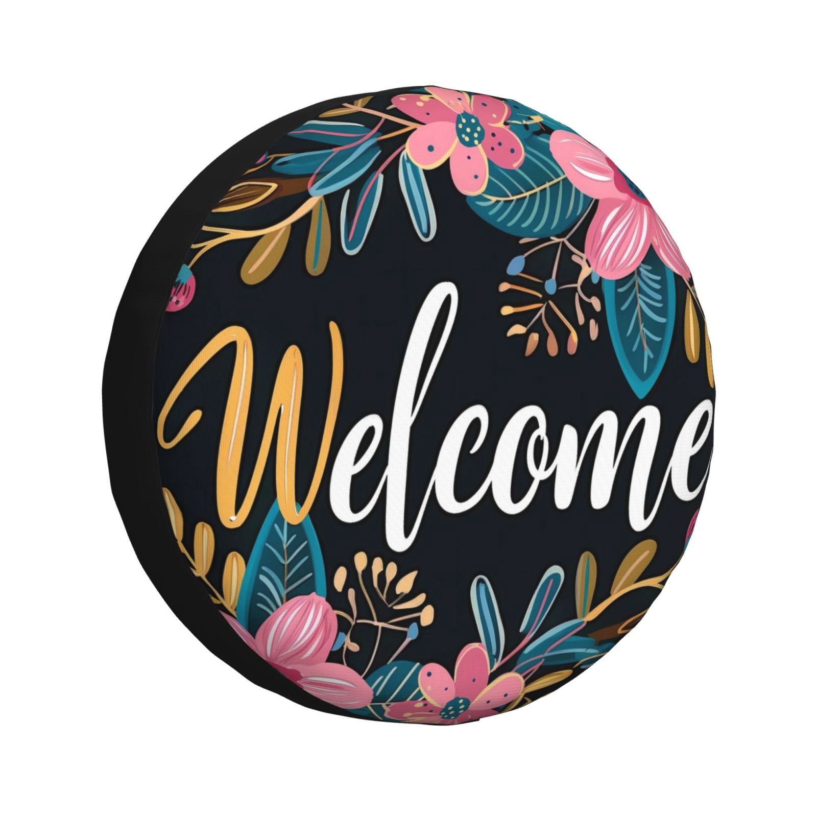 Salouo Floral Welcome Sign Print Spare Tire Cover 14-17 inch Spare Tire ...