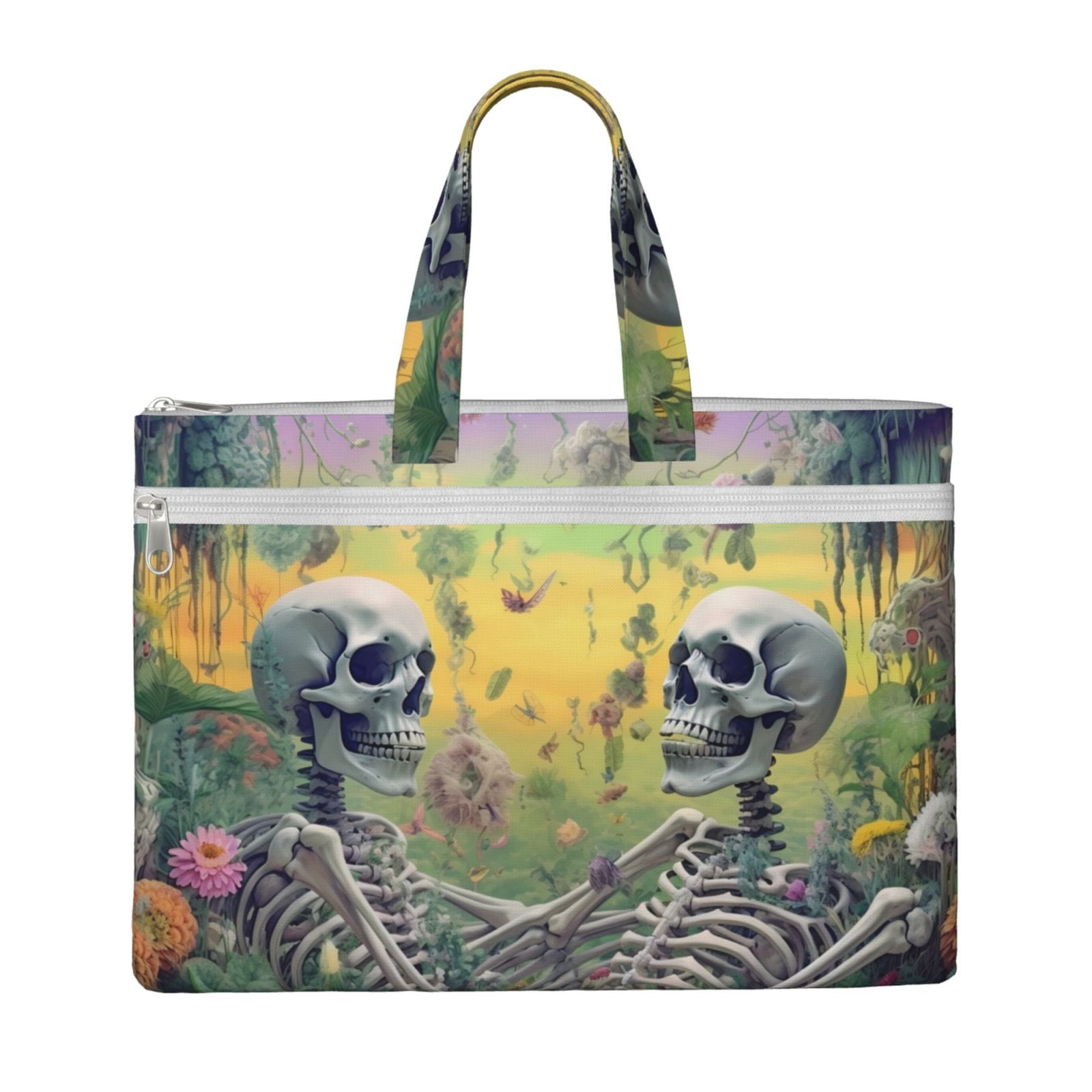 Salouo Flower Butterfly Skull Couple for Canvas Tote File Bag, Tote Bag ...