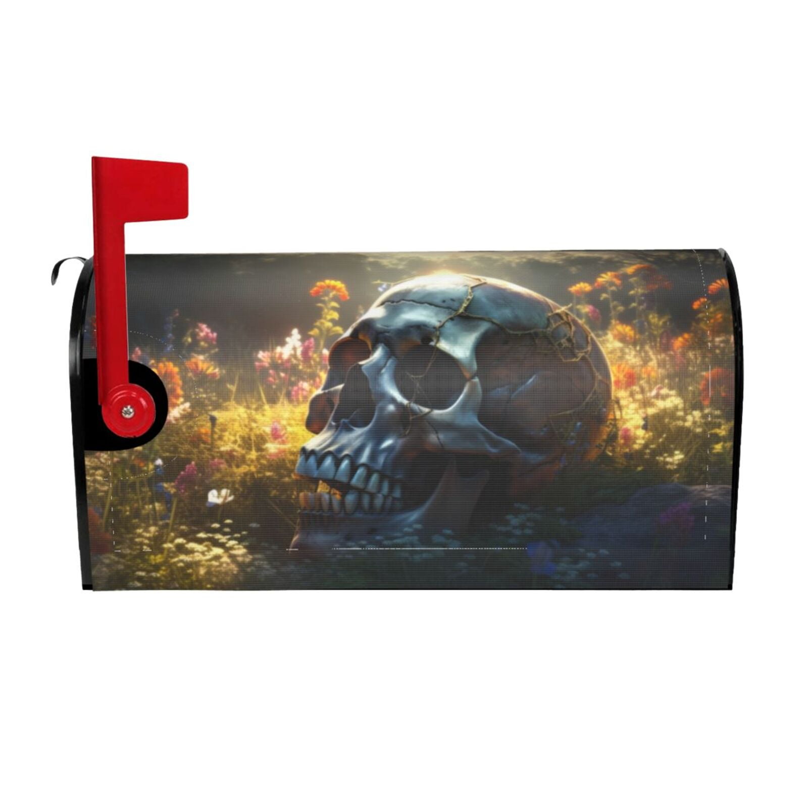 Salouo Flower Field Skull for Magnetic Mailbox Covers Waterproof Post ...