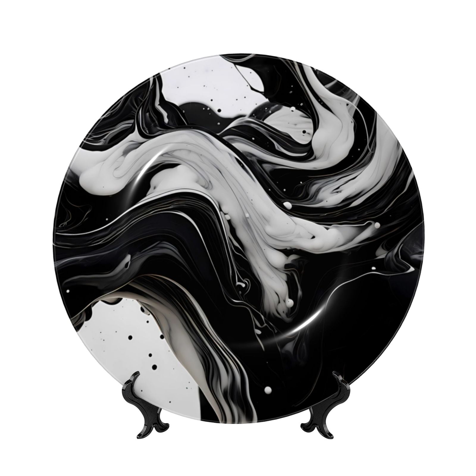 Salouo Fluid Black White Paint Swirls Pattern Bone China Decorative ...