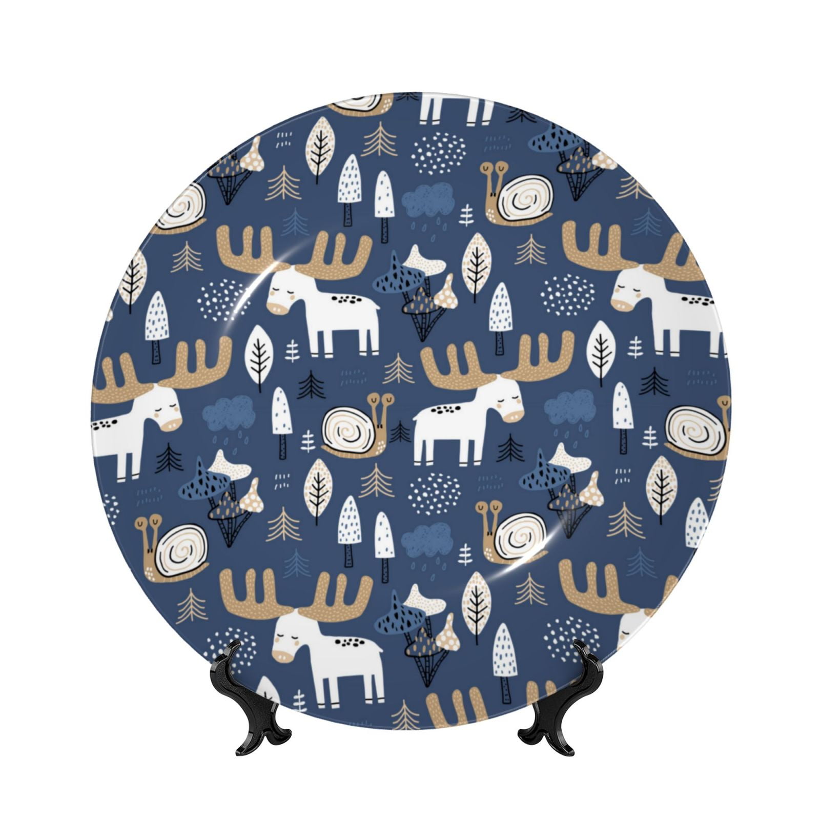 Salouo Forest Elk Pattern Bone China Decorative Plate,Holiday Decor ...