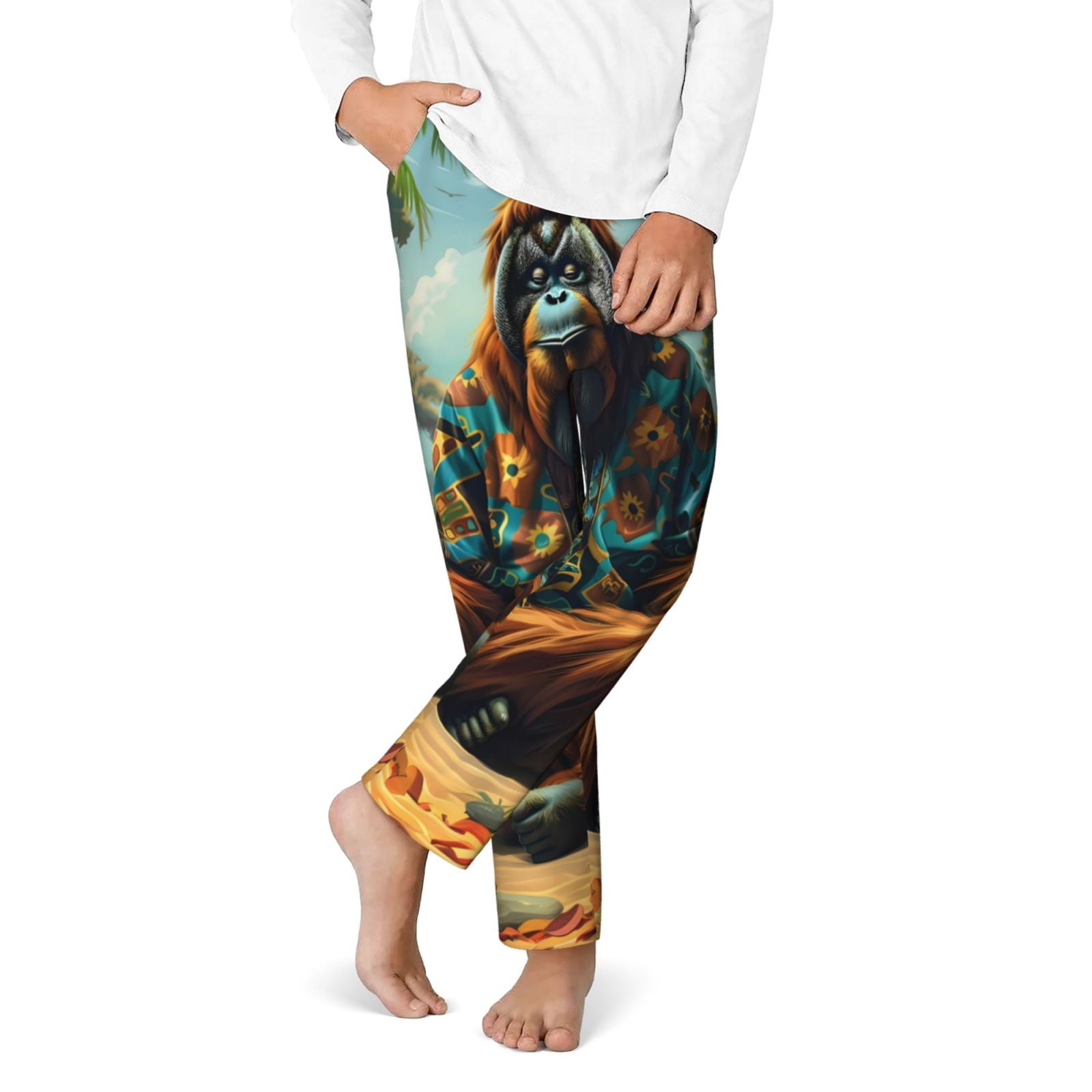 Salouo Forest Meditating Gorilla Pattern Boys Pajama Pants,Long Sleep Pants for Girls Soft ...