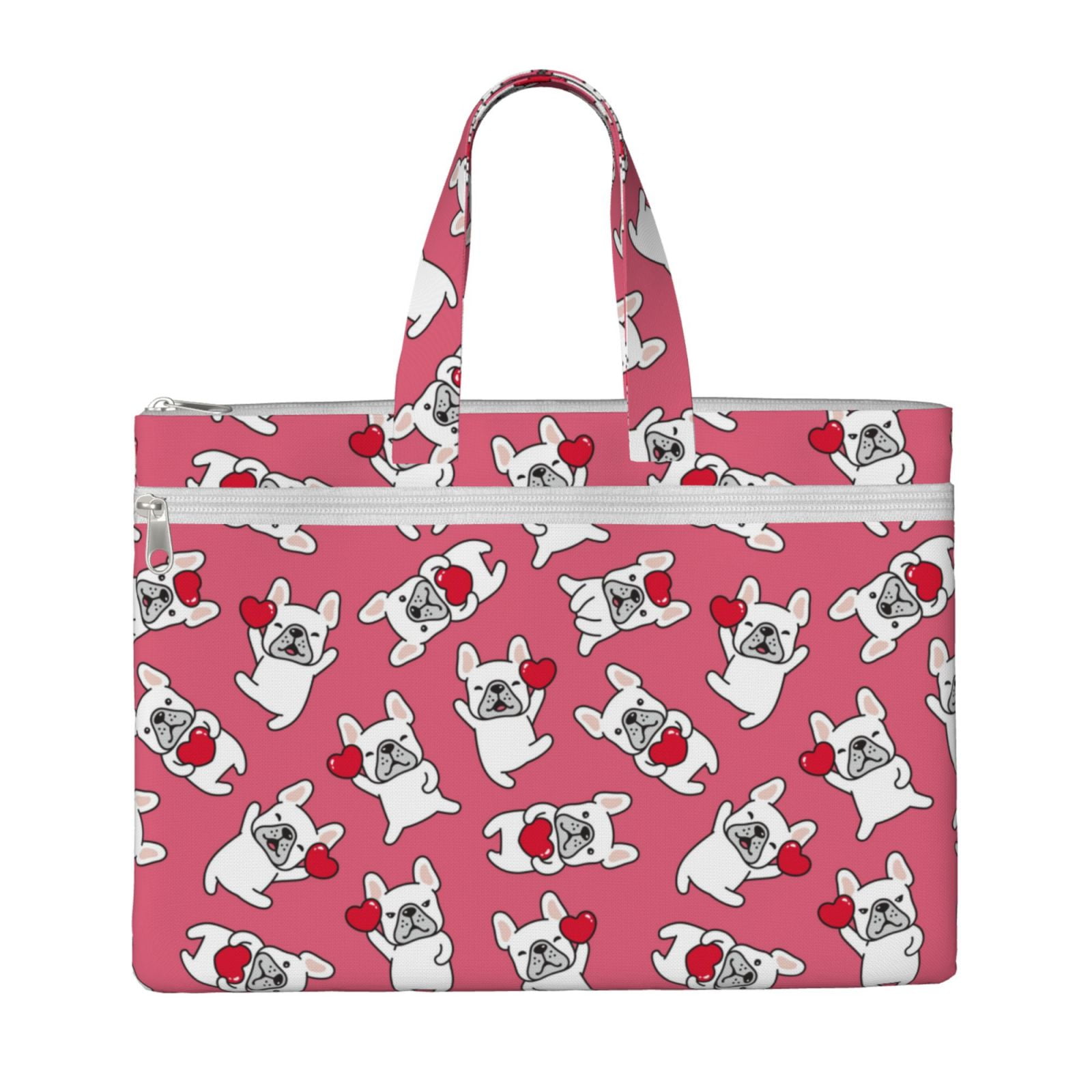 Salouo French Bulldog for Canvas Tote File Bag, Tote Bag With Zipper Business Briefcase Document ...