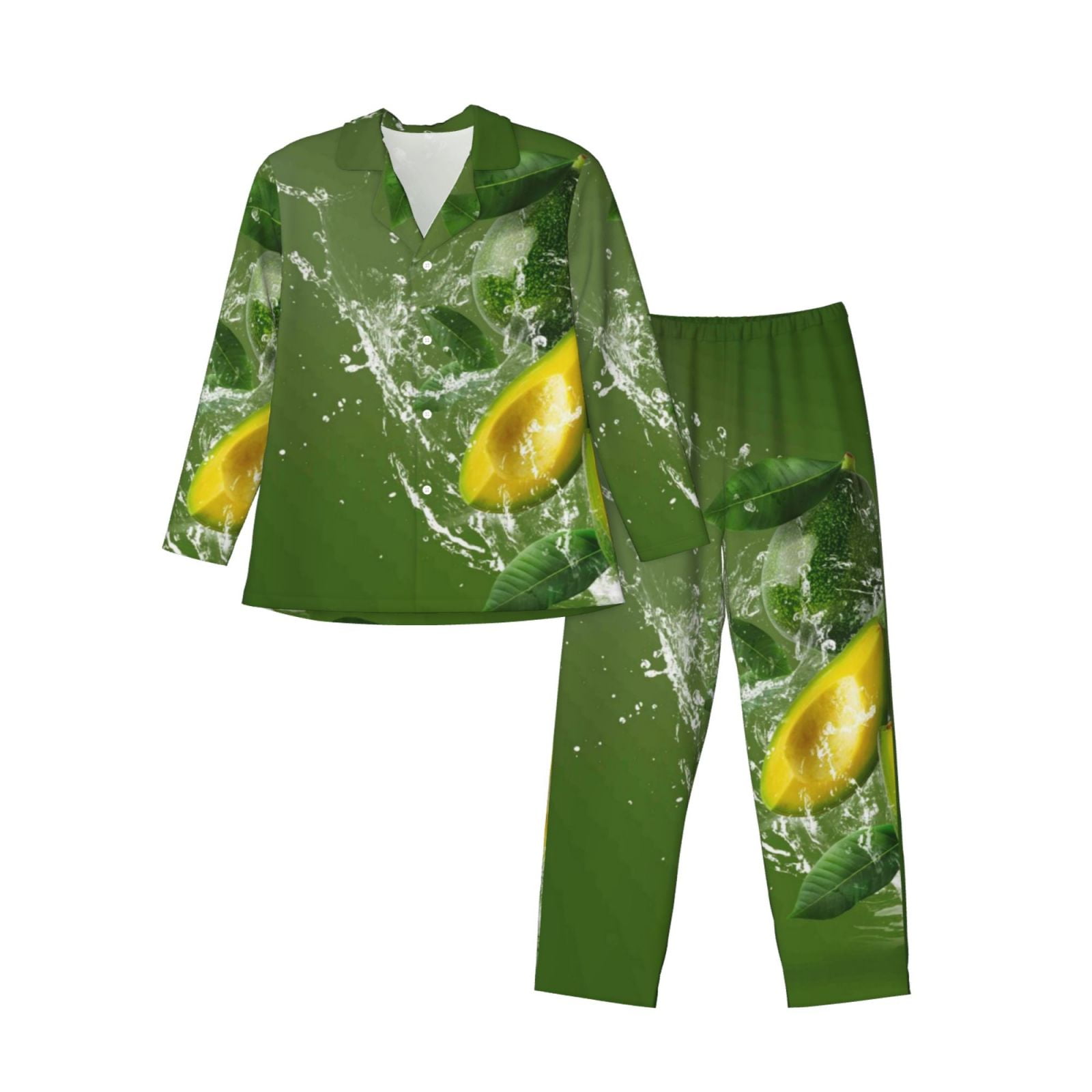 Salouo Friut Avocado Print Button-Front Long Sleeve Pajama Set for Men ...
