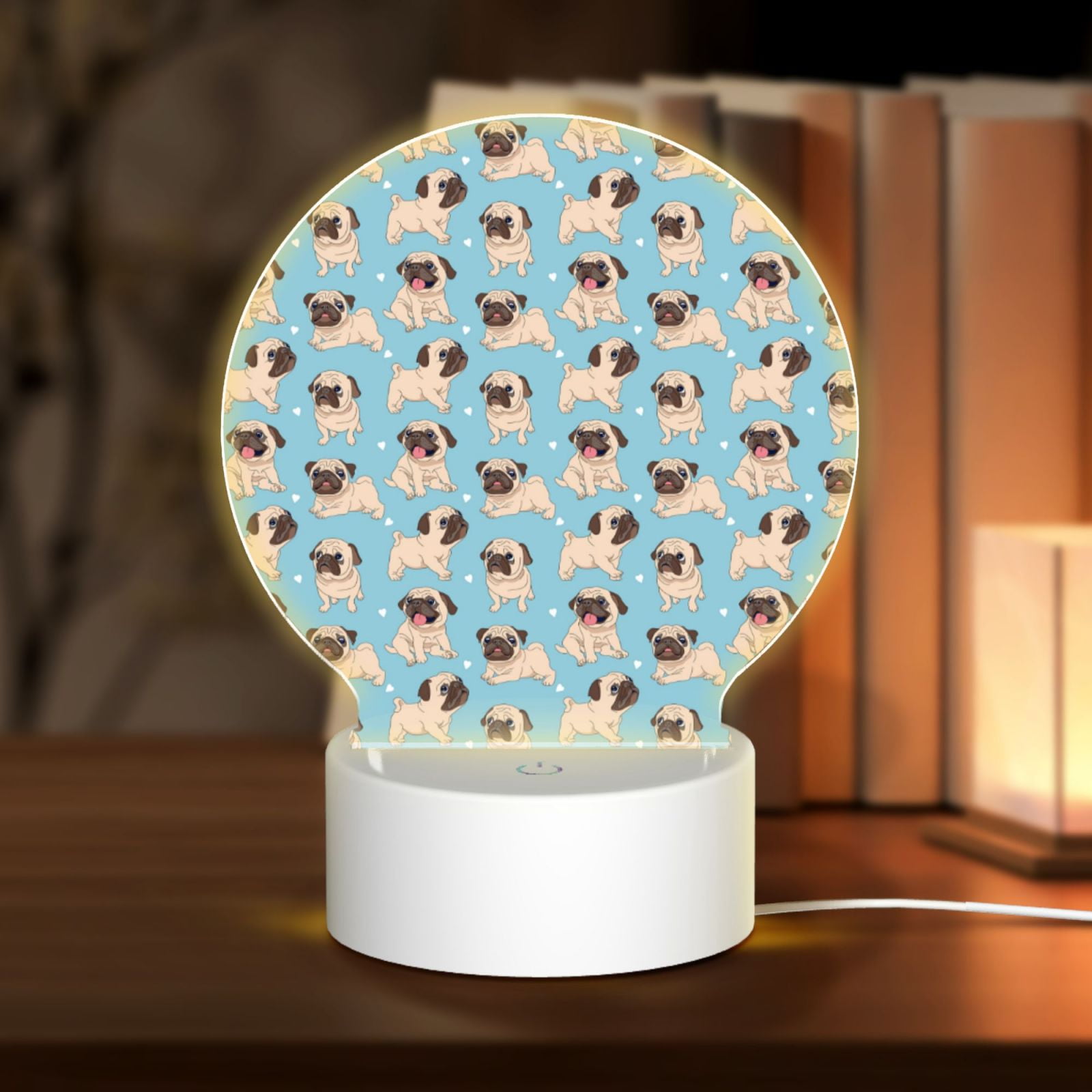 Salouo Funny Cartoon Pugs for Round Acrylic Night Light - Acrylic ...