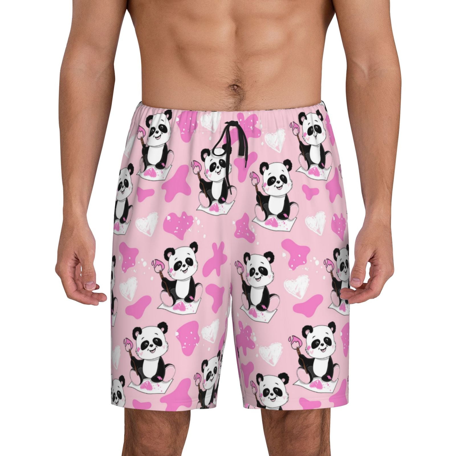 Salouo Funny Panda Draws A Heart Pattern Men's Sleep Pajama Shorts ...