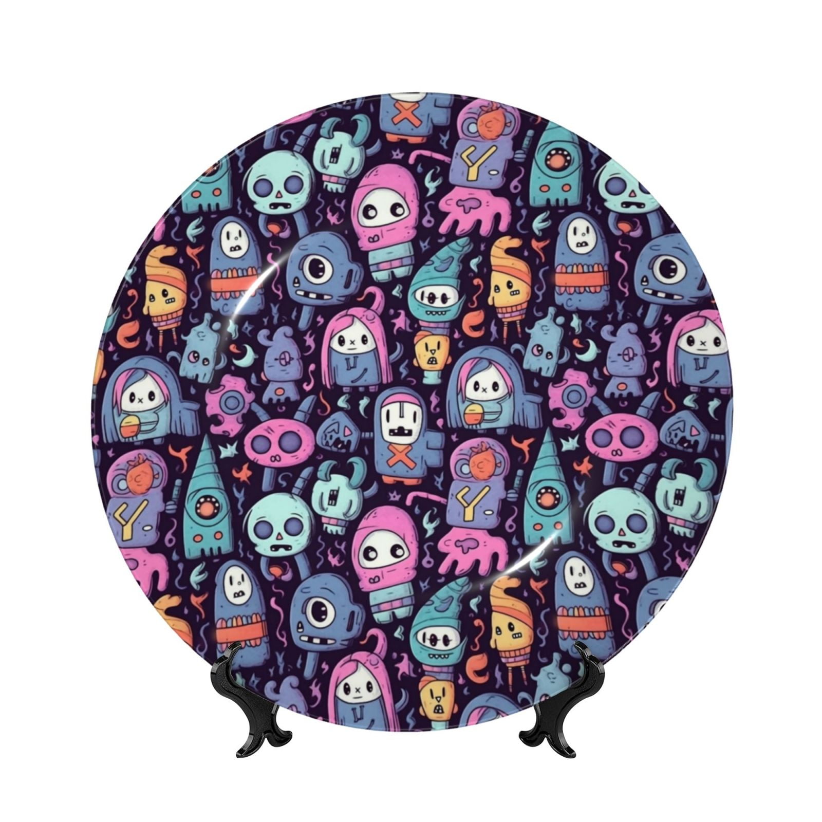 Salouo Funny colorful skull ghost Pattern Bone China Decorative Plate ...