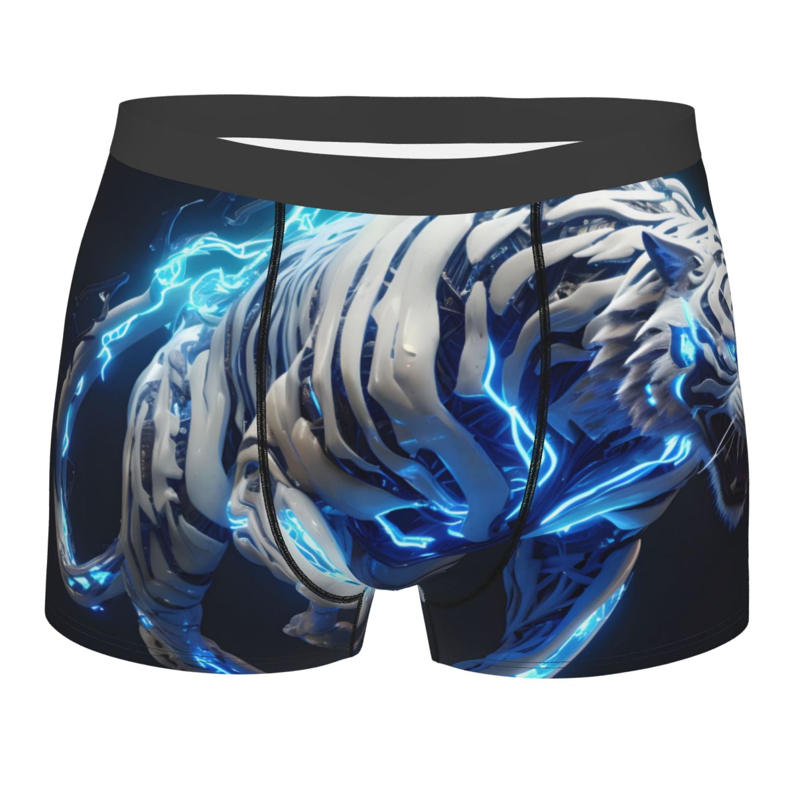 Salouo Futuristic Blue Light White Tiger Print Men's Boxer Briefs ...