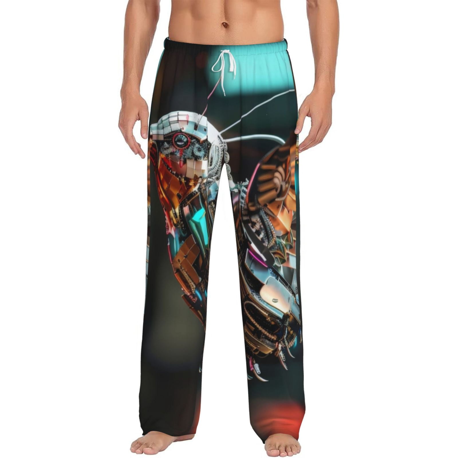 Salouo Futuristic Robot Hummingbird Print Pajama Pants for Men, Lounge ...