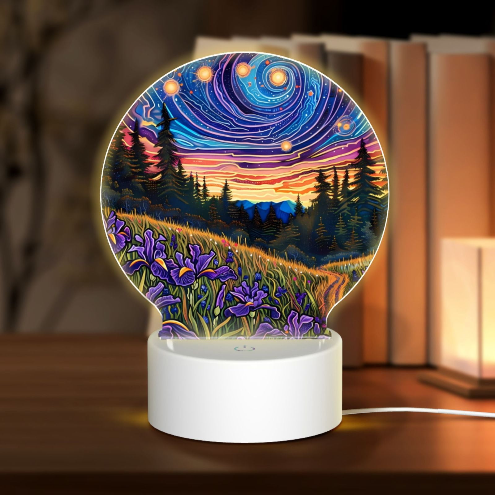 Salouo Galactic Night Over Meadow for Round Acrylic Night Light ...