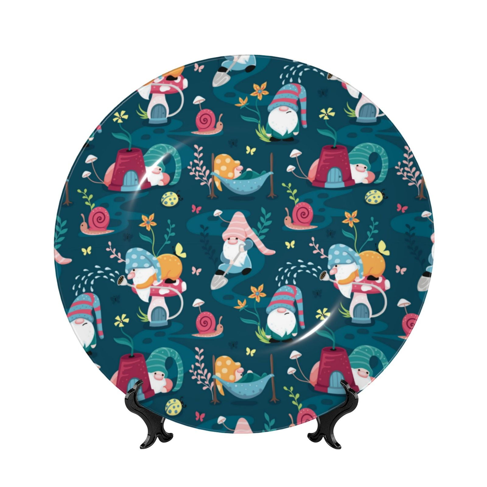 Salouo Garden Gnomes In Flower Pattern Bone China Decorative Plate ...