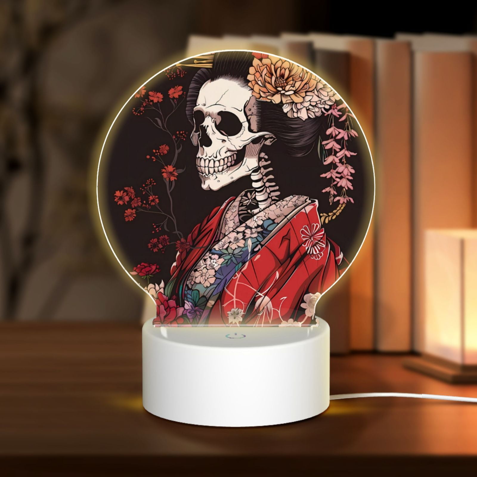 Salouo Geisha Skeleton With Flowers for Round Acrylic Night Light ...