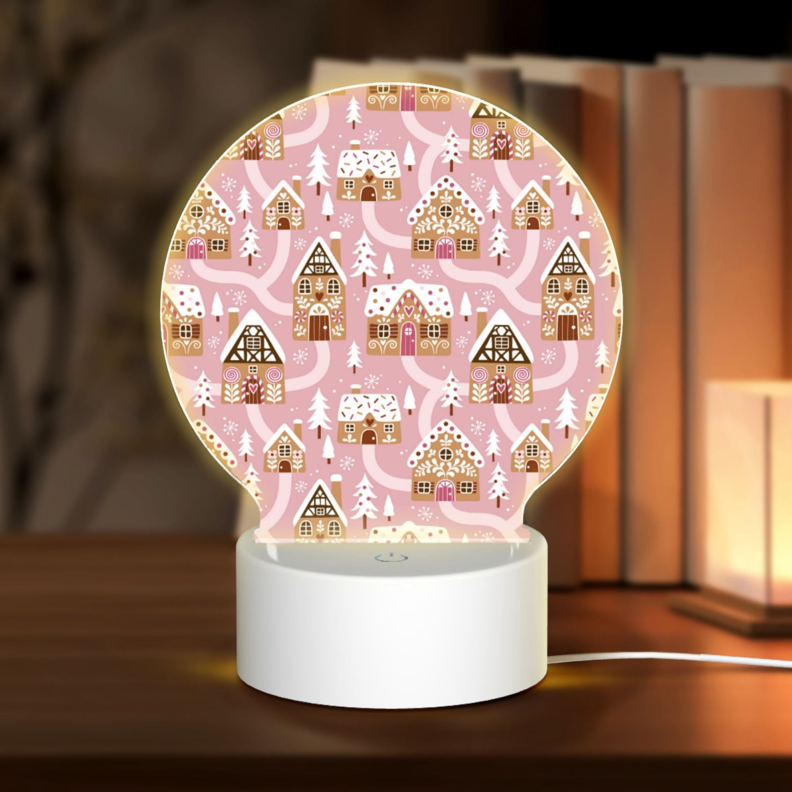 Salouo Gingerbread Houses Pink Wonderland for Round Acrylic Night Light ...