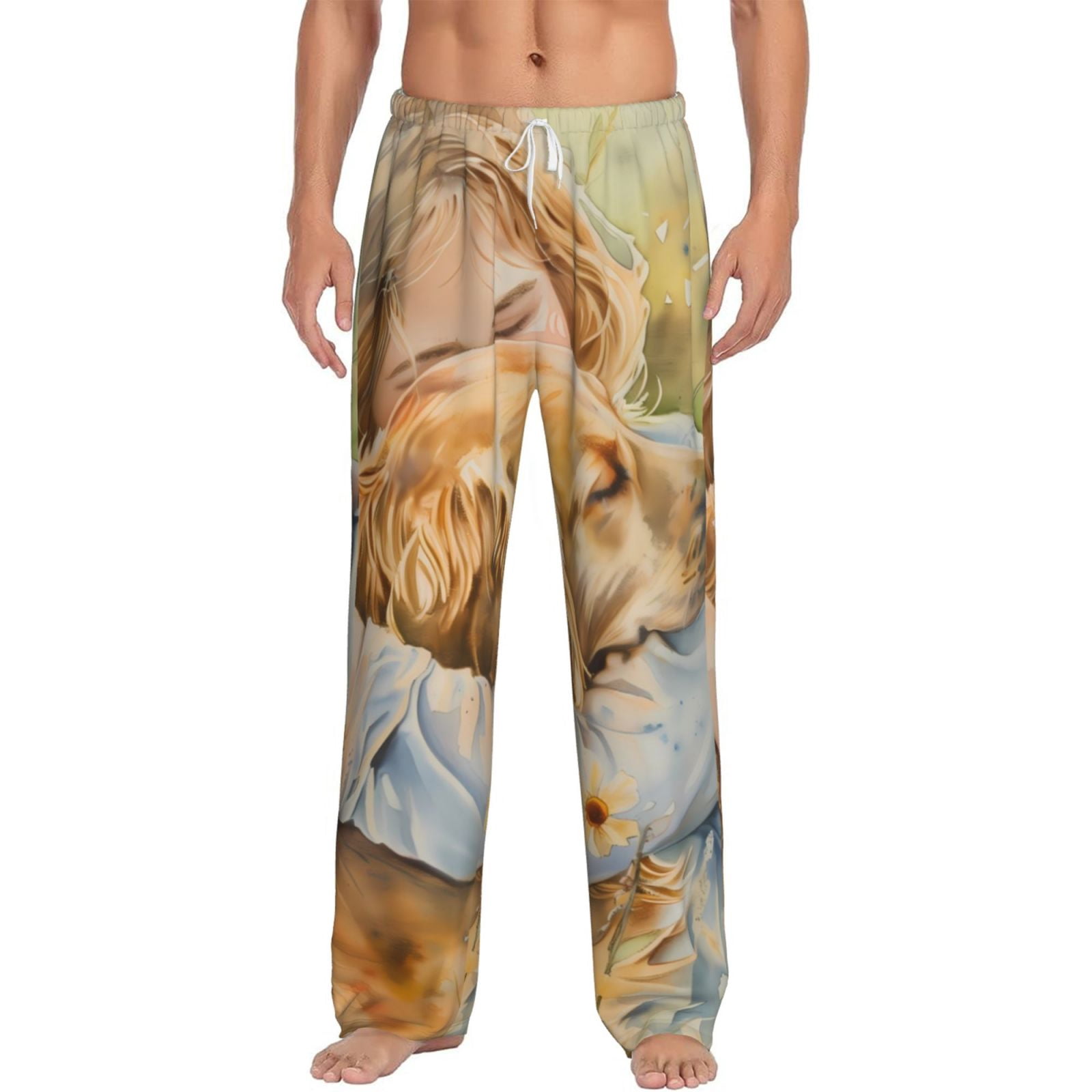 Salouo Girl Hugging Dog Flowers Print Pajama Pants for Men, Lounge ...