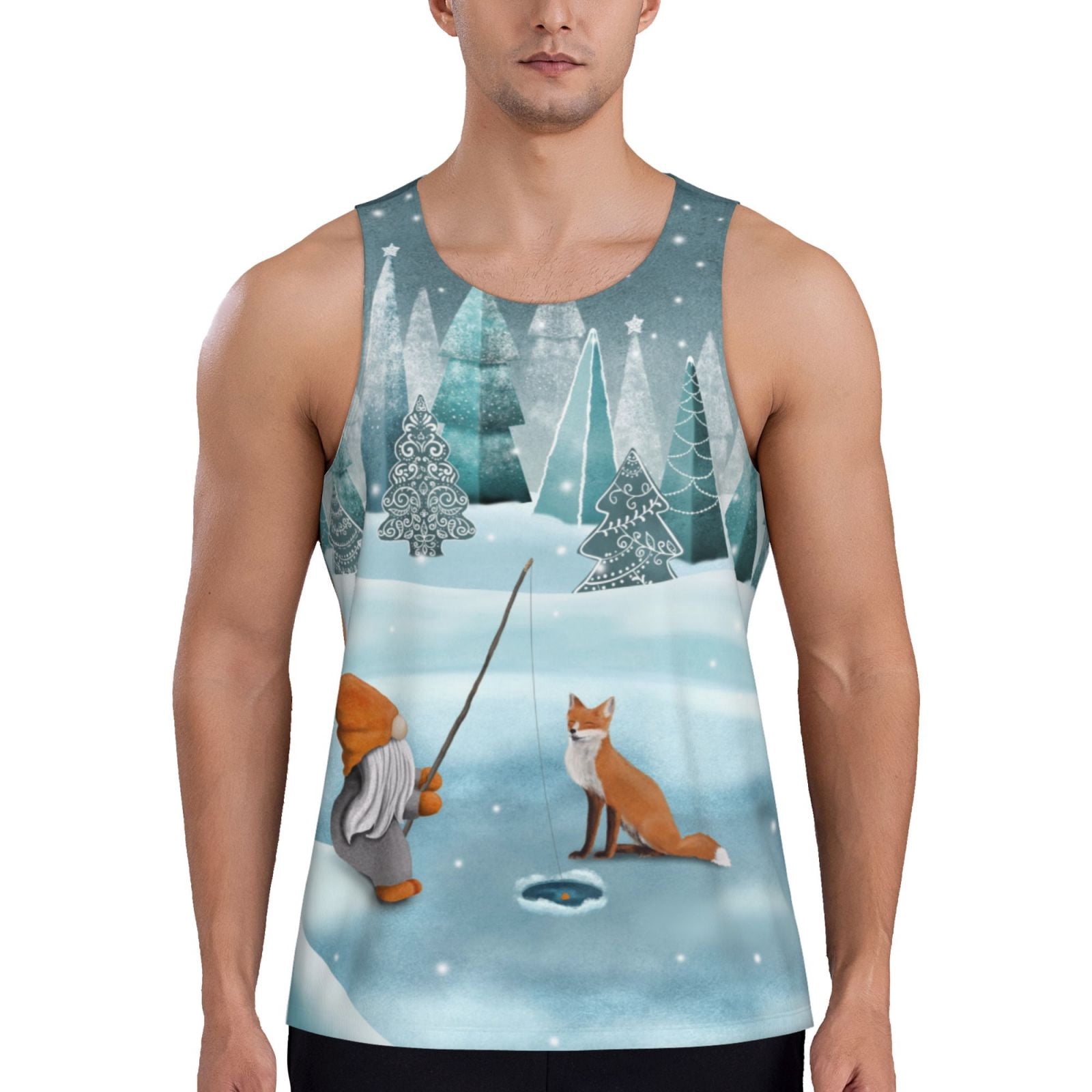 Salouo Gnome And Red Fox Fishing for Men's Tank Tops,Sleeveless Muscle ...