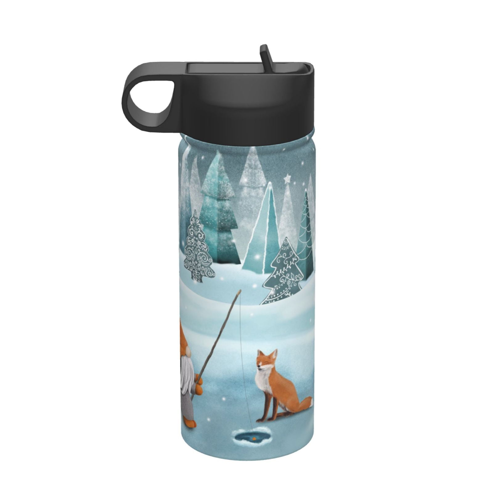 Salouo Gnome And Red Fox Fishing Pattern 18 oz Water Bottle With Straw ...