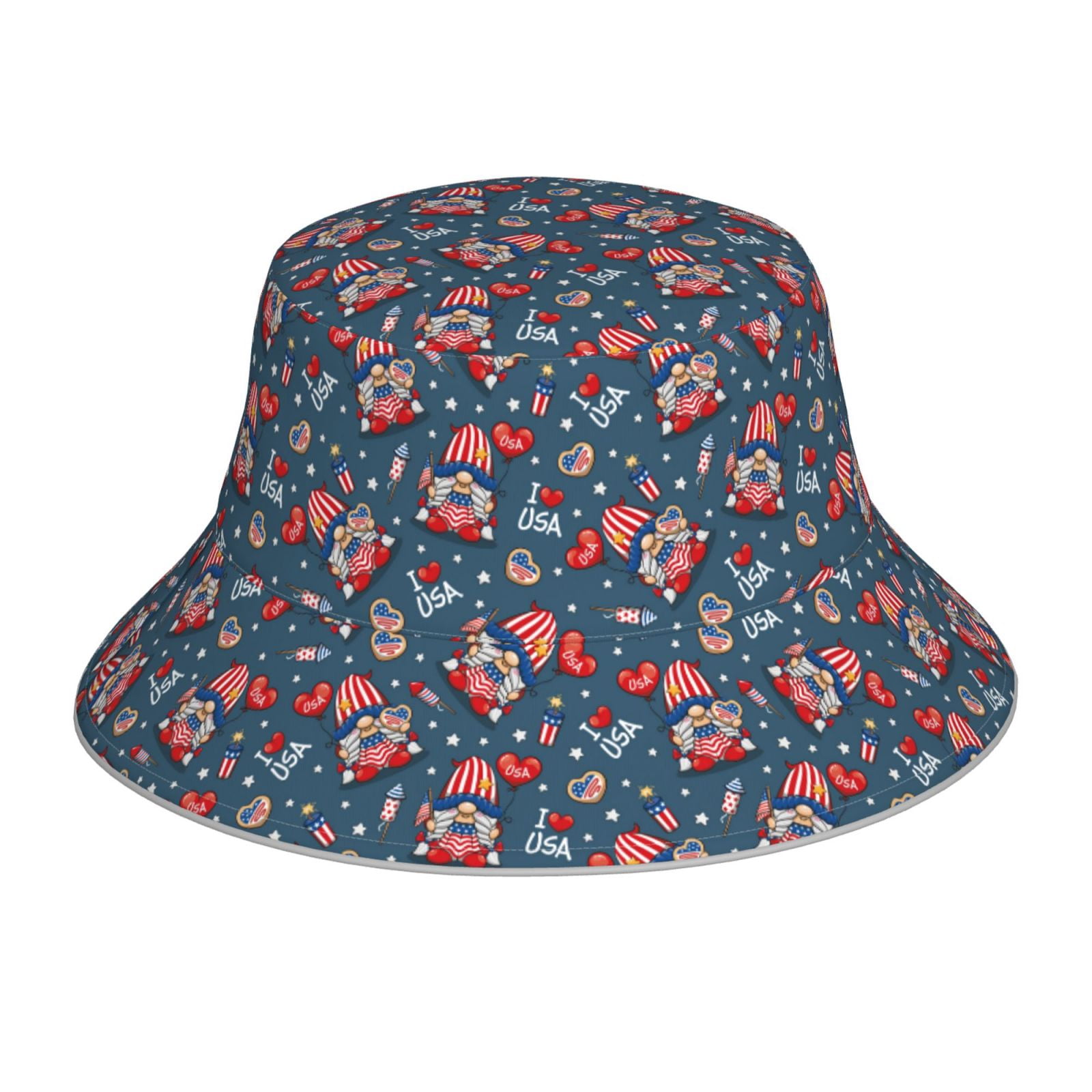 Salouo Gnome Love USA Print Unisex Bucket Hat, Outdoor Summer Beach ...
