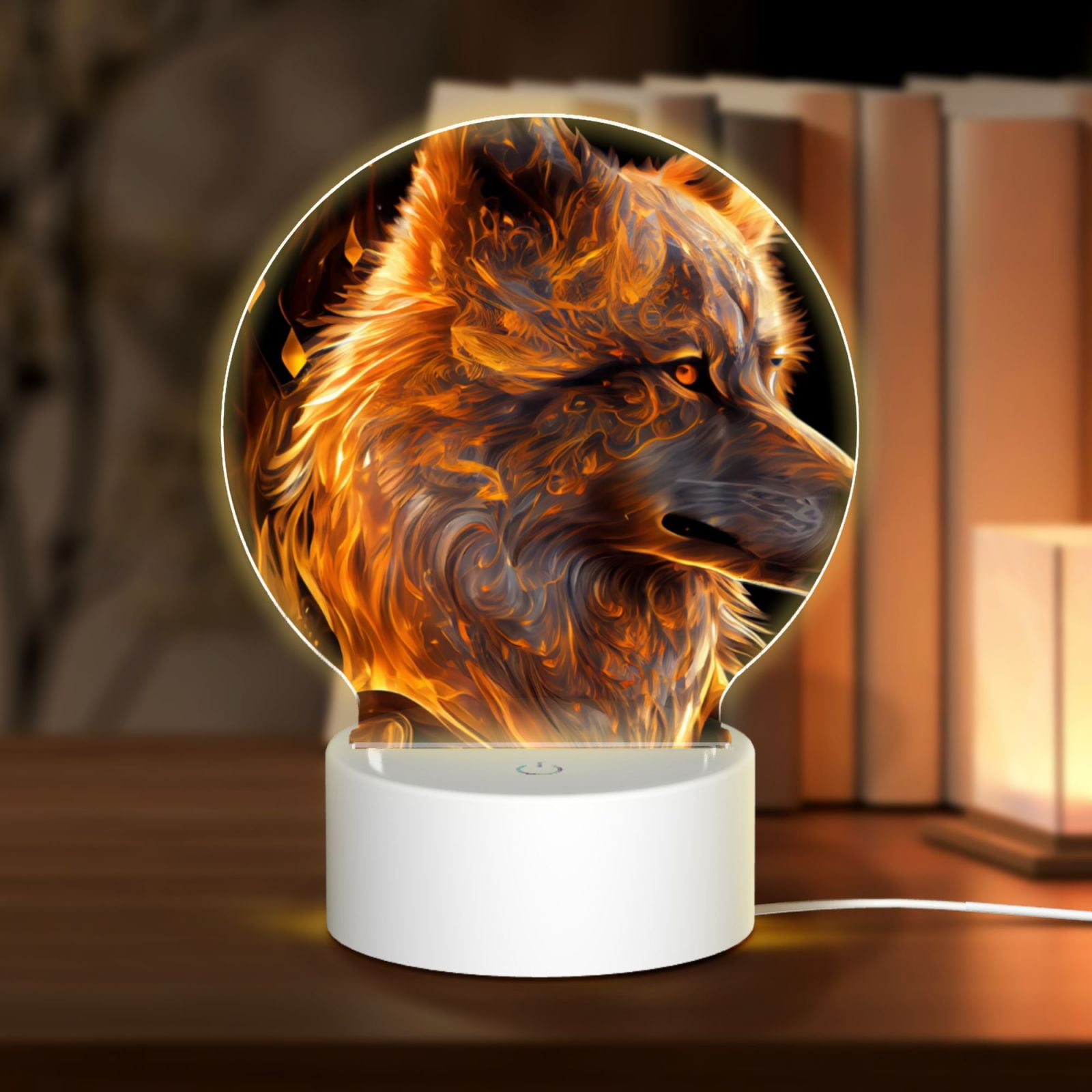 Salouo Gold Flame Pattern Wolf for Round Acrylic Night Light - Acrylic ...