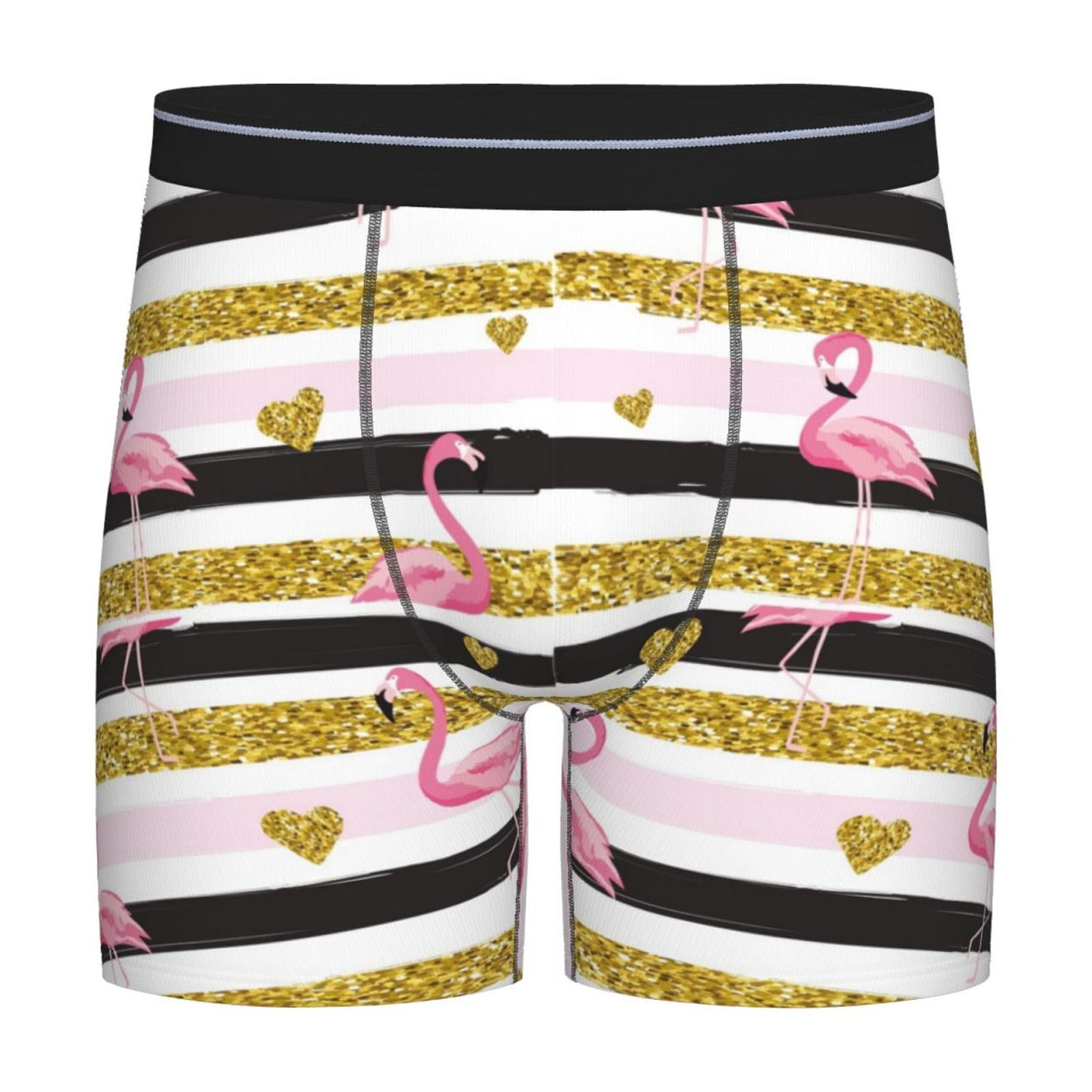 Salouo Gold Glittering Hearts and Flamingos Pattern Men's Boxer Briefs ...