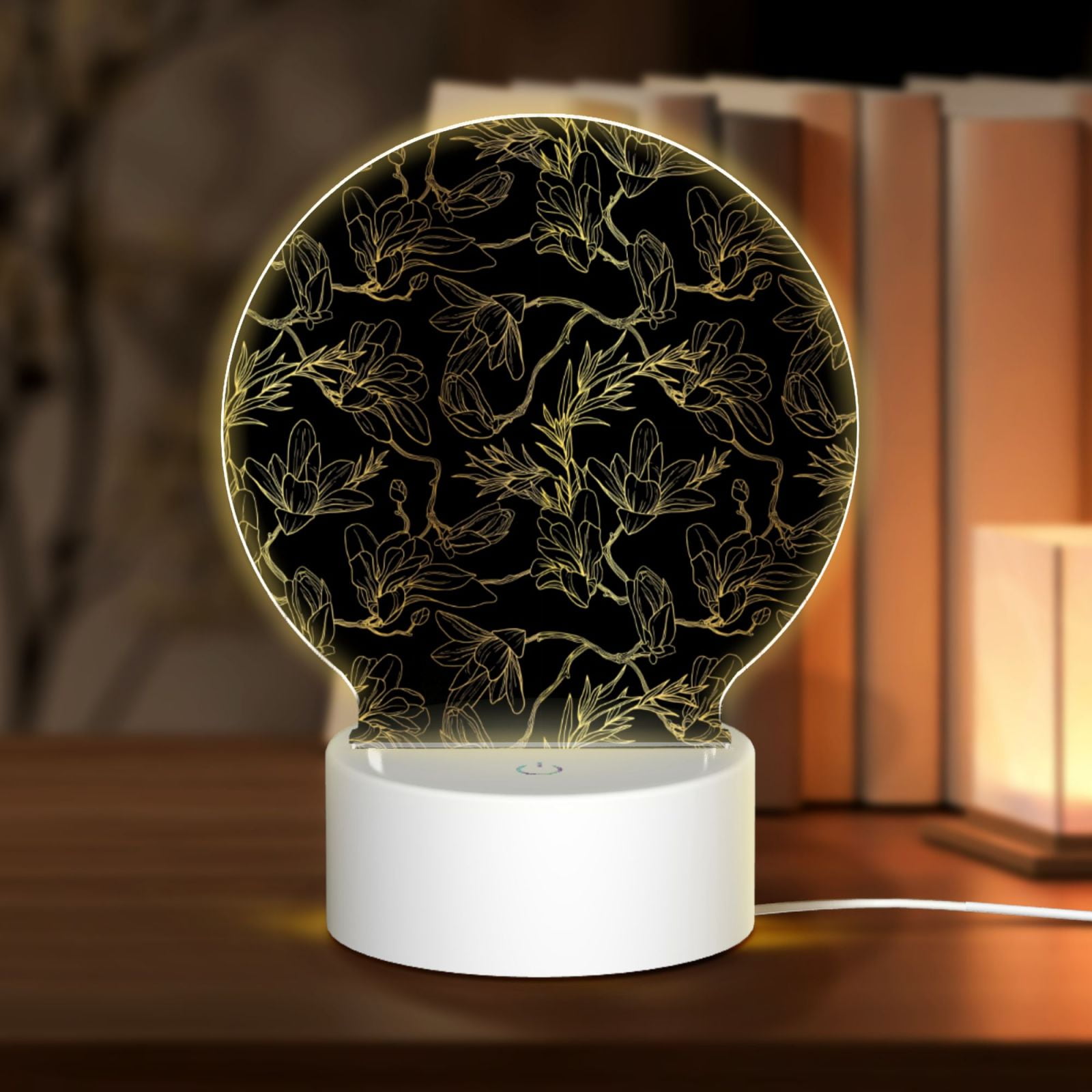 Salouo Gold Gloss Outline Floral for Round Acrylic Night Light ...