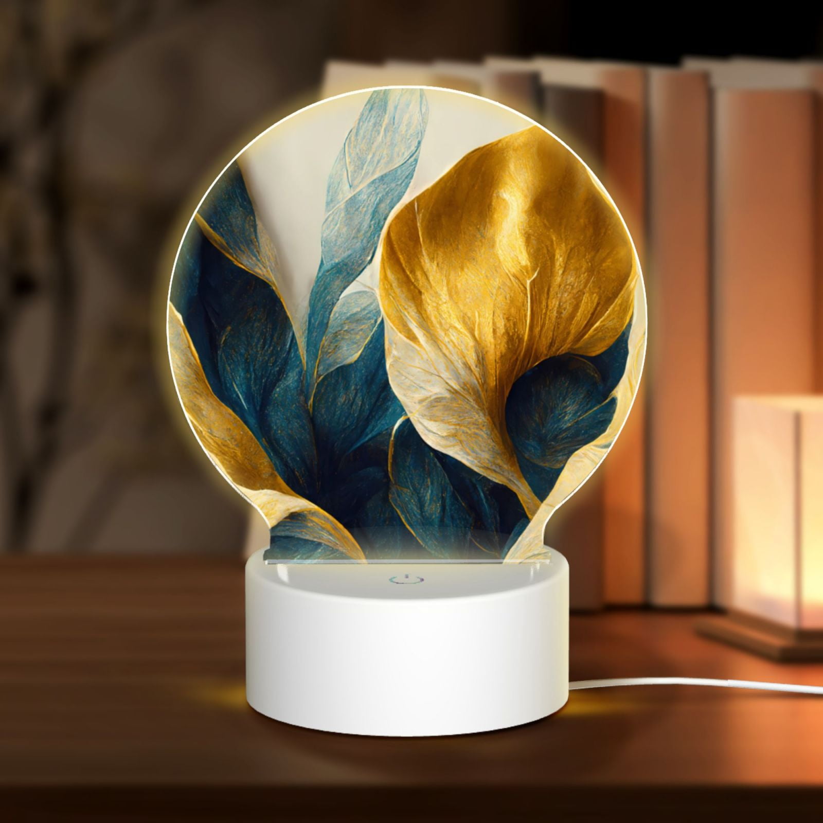 Salouo Golden Blue Leaf Design for Round Acrylic Night Light - Acrylic ...