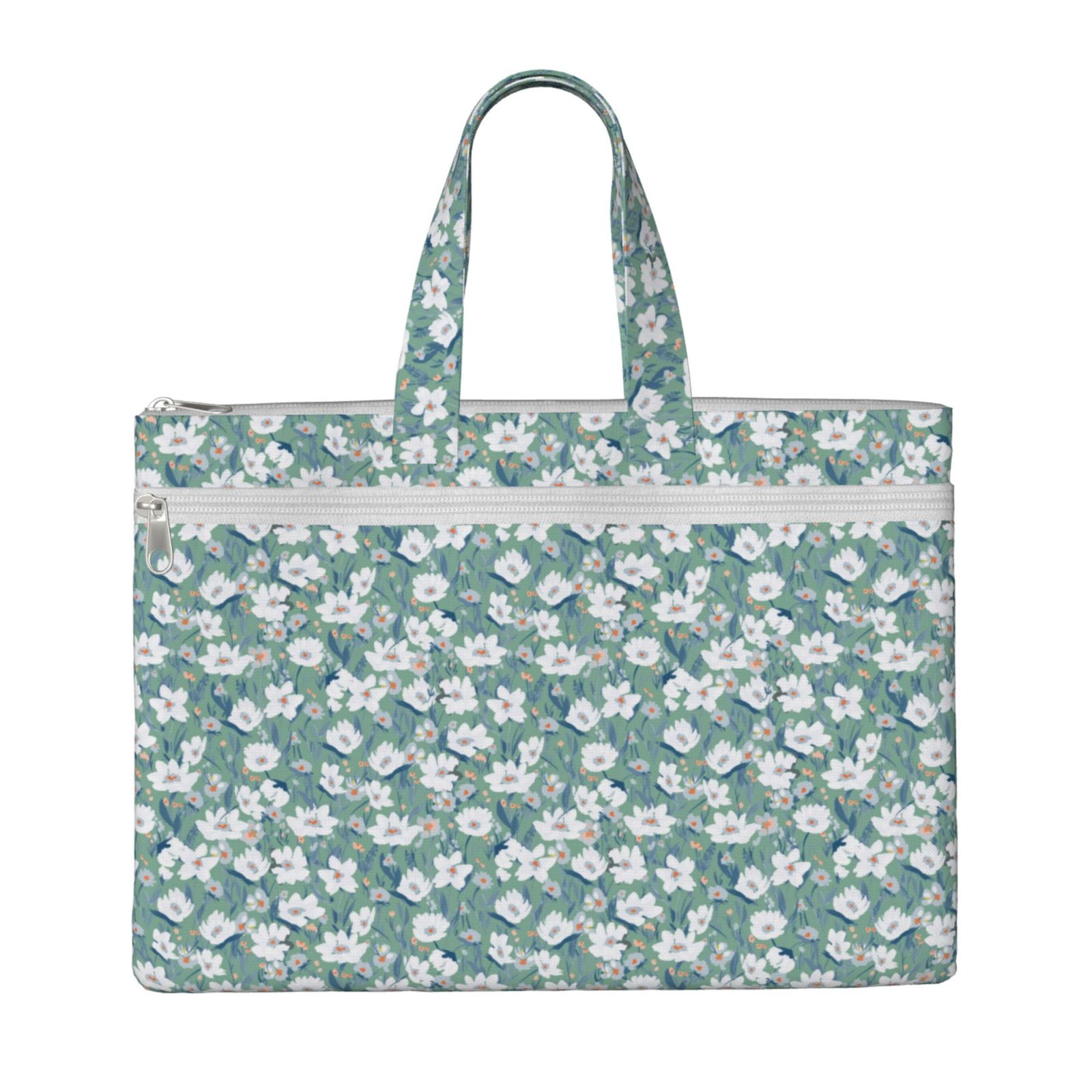 Salouo Gouache Flowers for Canvas Tote File Bag, Tote Bag With Zipper ...