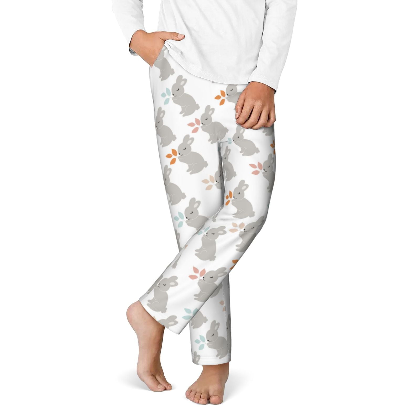 Salouo Gray Rabbit Pattern Boys Pajama Pants,Long Sleep Pants for Girls ...