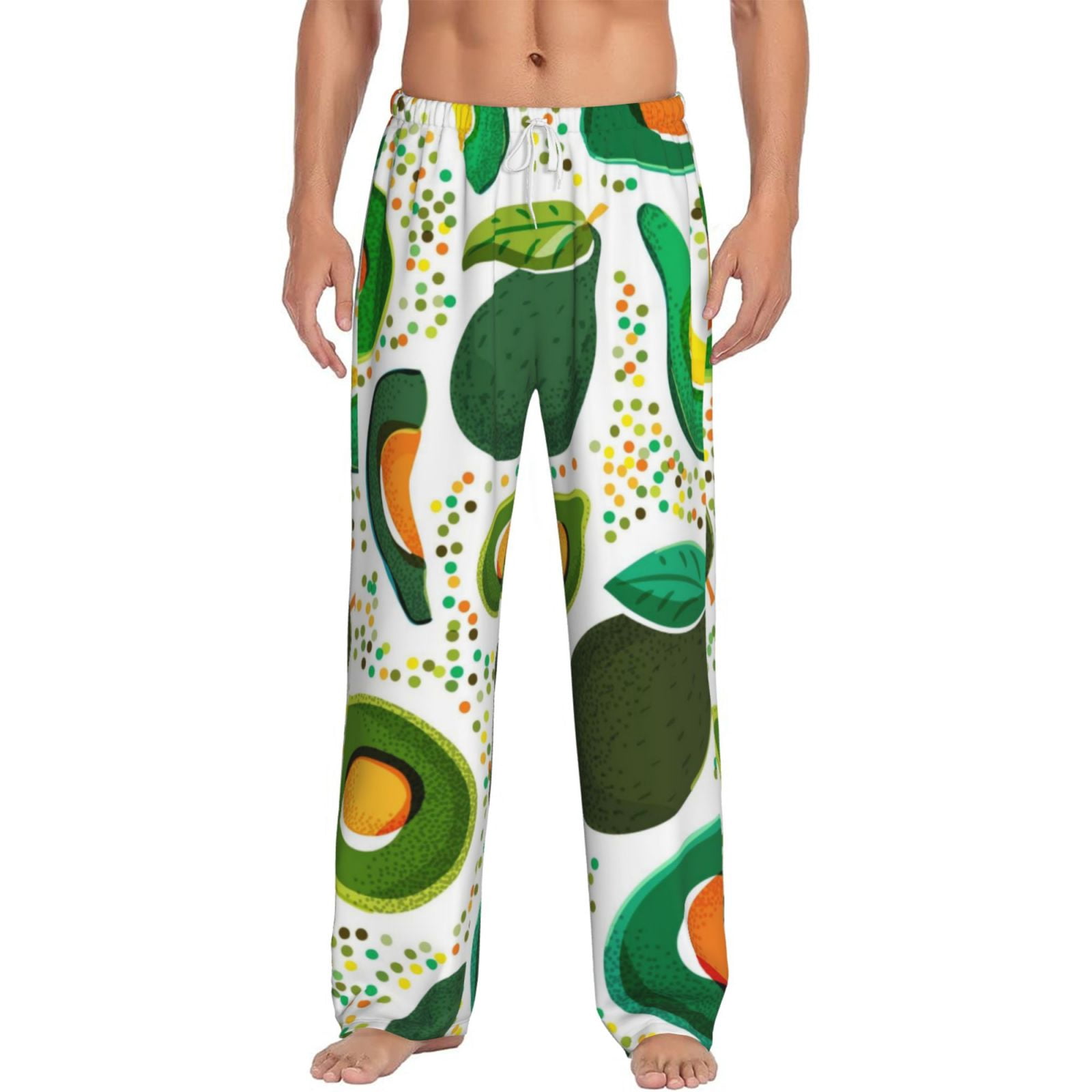Salouo Green Avocado Print Pajama Pants for Men, Lounge Pants Elastic ...