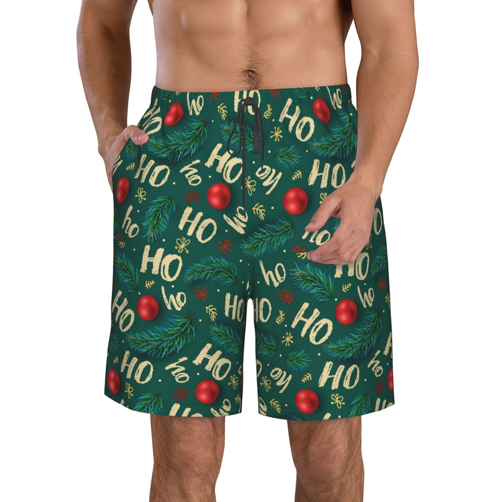 Salouo Green Background With Ho Pattern Swim Trunks for Men,Men's ...