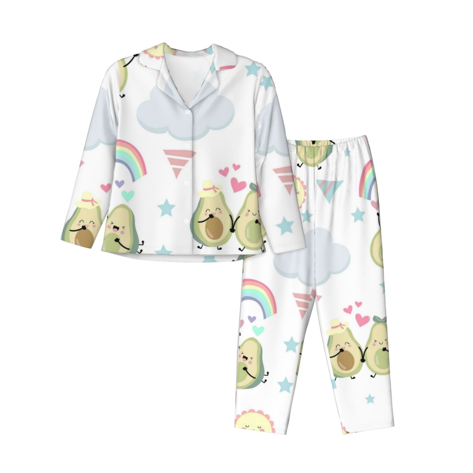 Salouo Green Blue Avocado Pattern Women's Pajamas Set Long Sleeve ...