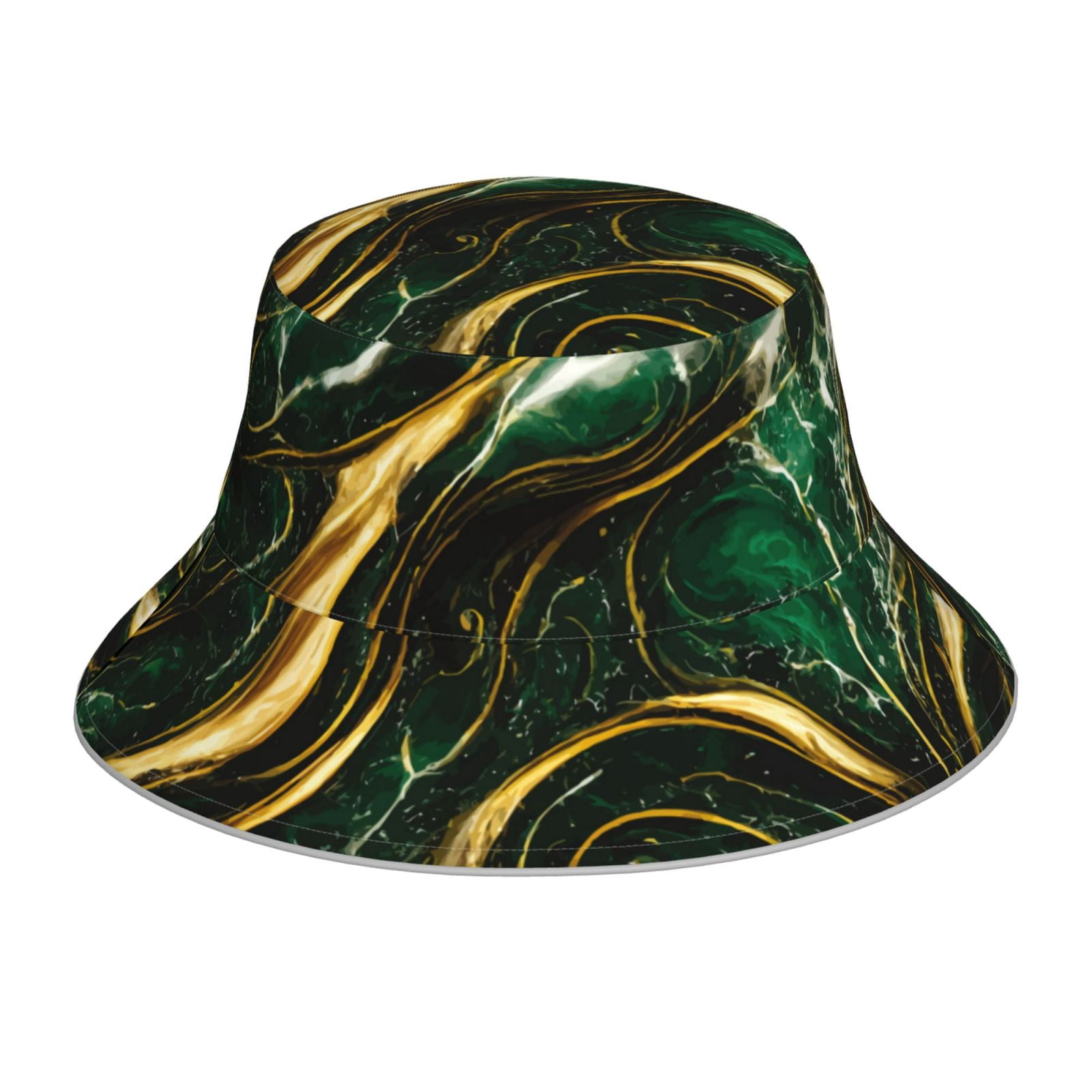 Salouo Green Marble Print Unisex Bucket Hat, Outdoor Summer Beach ...