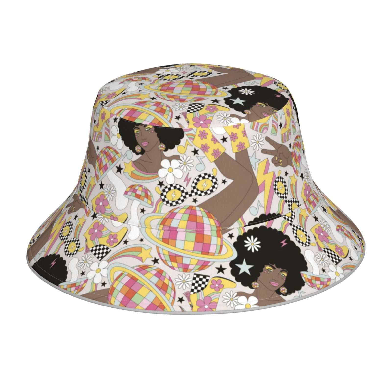 Salouo Groovy Disco Print Unisex Bucket Hat, Outdoor Summer Beach ...
