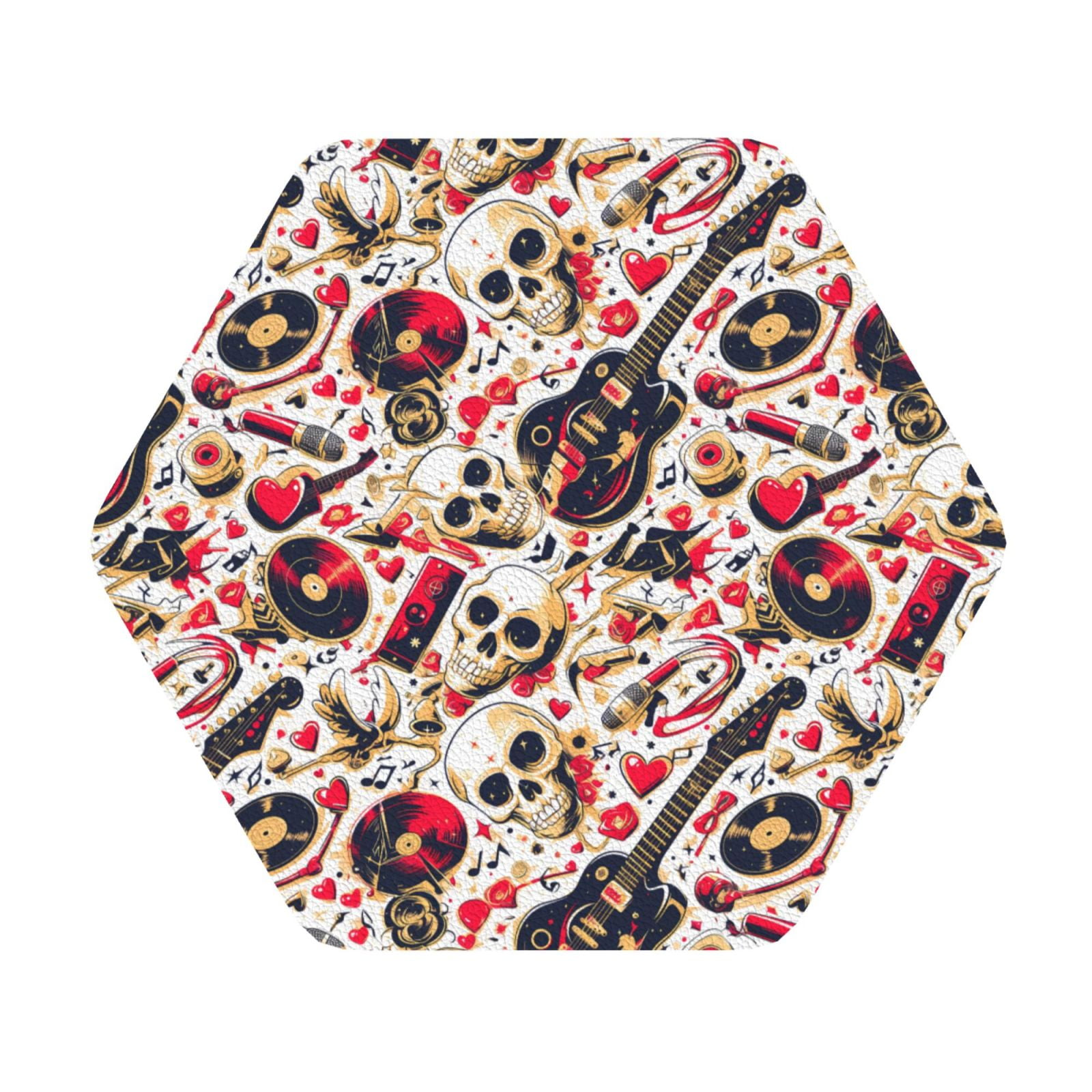 Salouo Guitar Skull rock Print Round Coaster,Drink Coasters Leather Bar ...