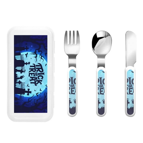 Salouo Halloween Trick Or Treat Pattern 3 Pieces Toddler Utensils, Kids ...