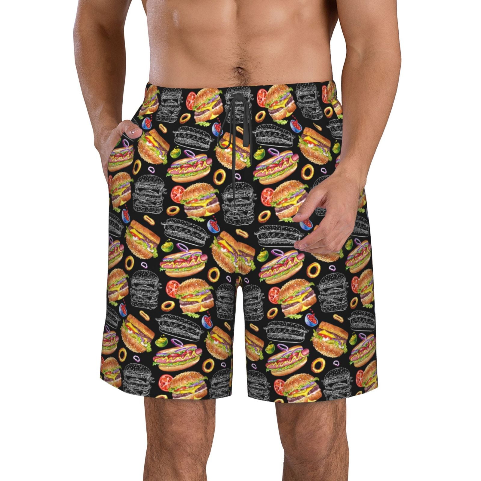 Salouo Hamburgers Hot Dogs Pattern Swim Trunks for Men,Men's Hawaiian ...