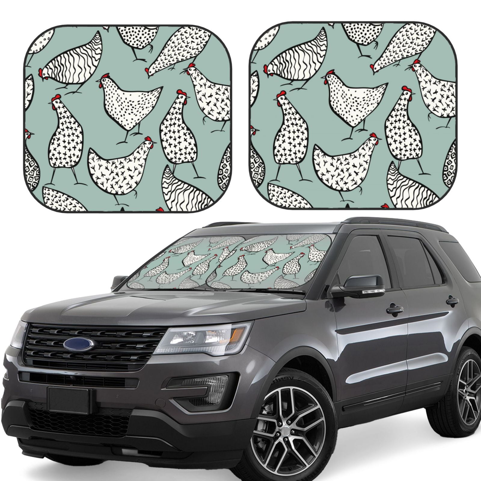 Salouo Hand Drawn Chickens Pattern Car Windshield Sun Shade Foldable ...