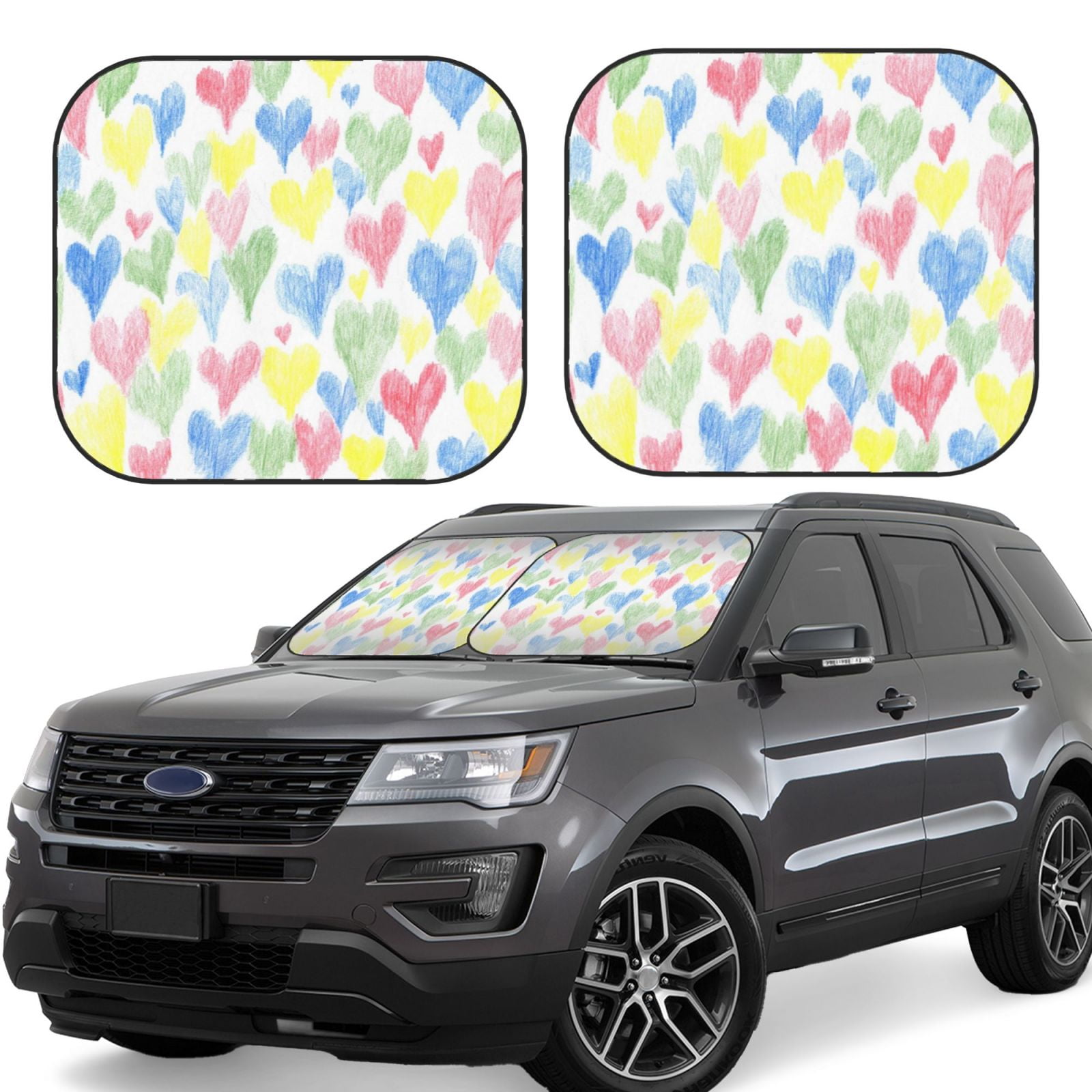 Salouo Hand Drawn Colored Hearts Pattern Car Windshield Sun Shade ...