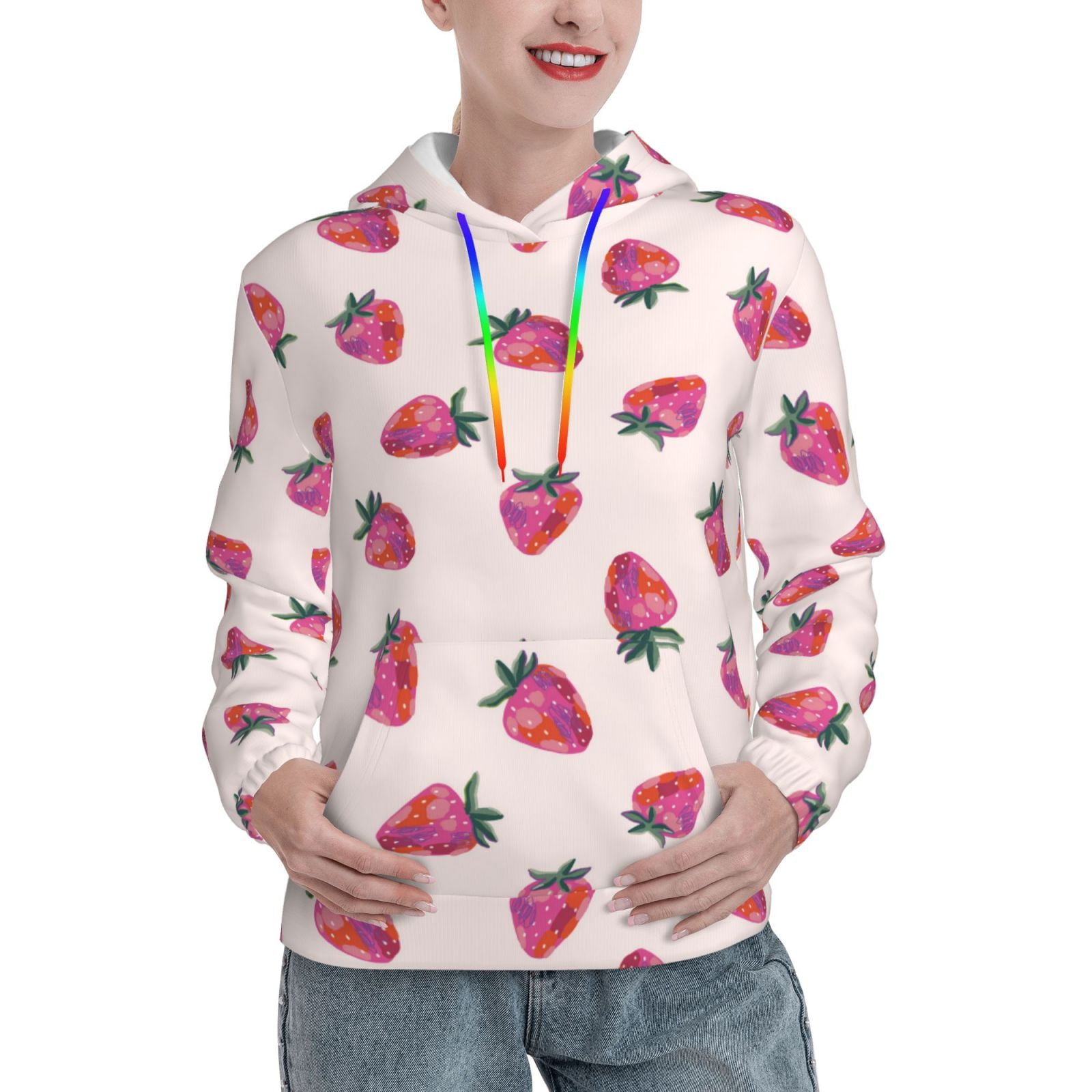 Salouo Hand Drawn Strawberry Pattern Hoodie Sweatshirts for Women ...