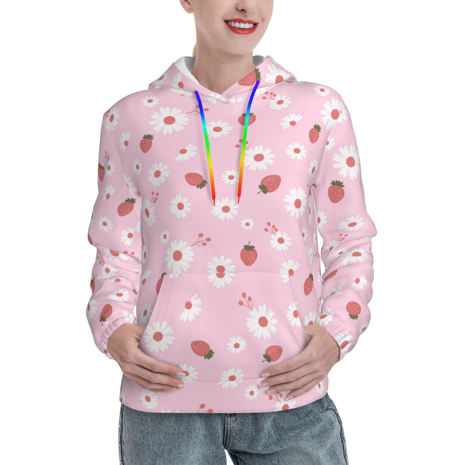 Salouo Hand Drawn Strawberry Pattern Hoodie Sweatshirts for Women ...