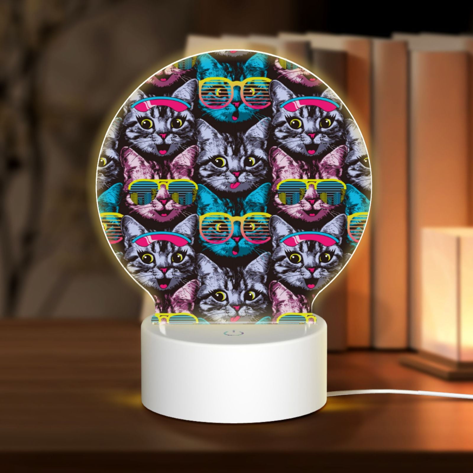 Salouo Happy Kitten Faces for Round Acrylic Night Light - Acrylic ...