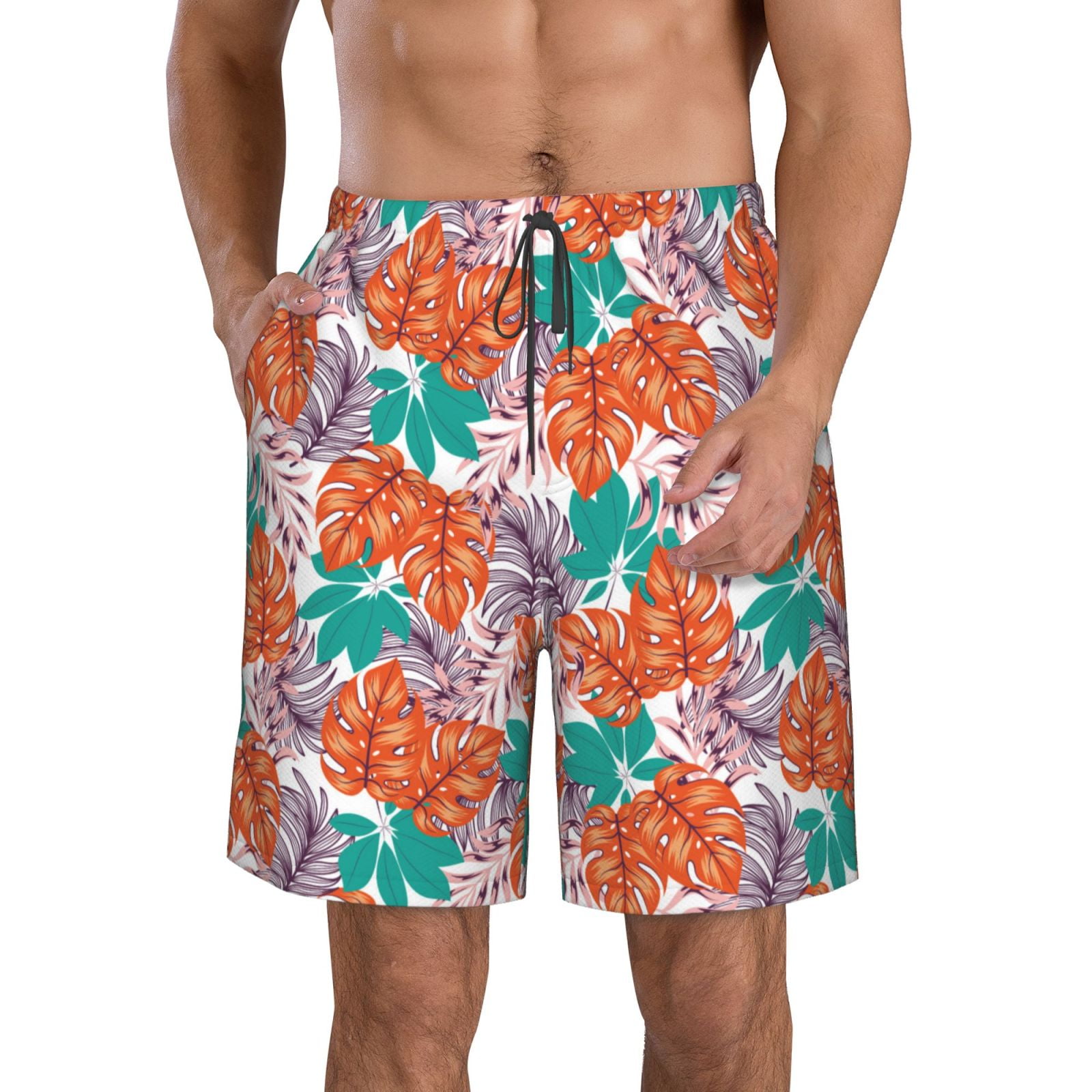 Salouo Hawaiian Style Pattern Swim Trunks for Men,Men's Hawaiian ...