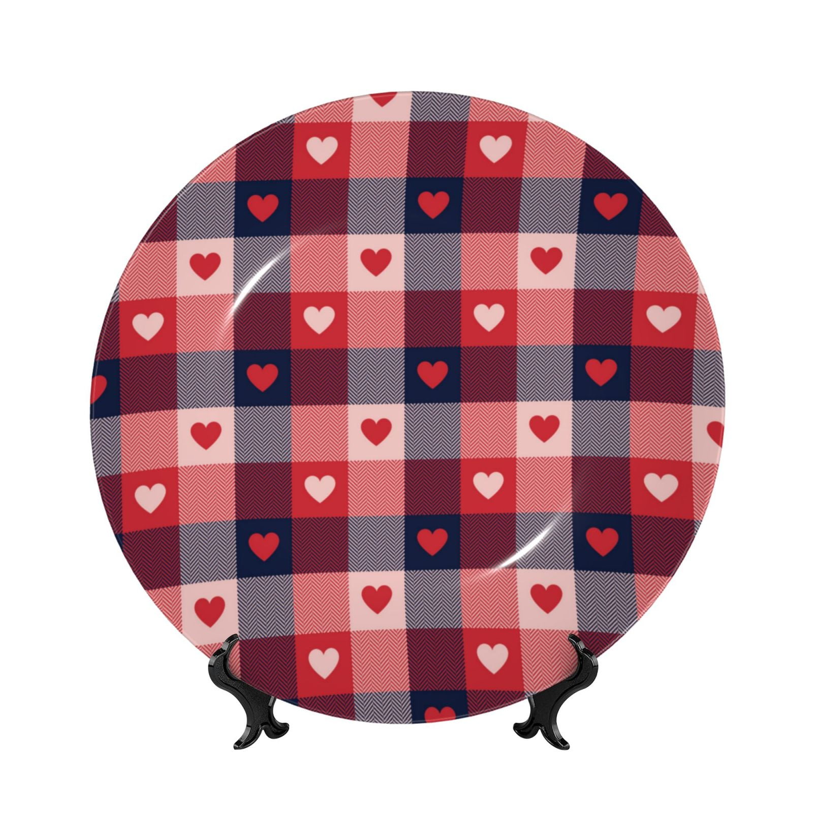 Salouo Heart Plaid Pattern Bone China Decorative Plate,Holiday Decor ...