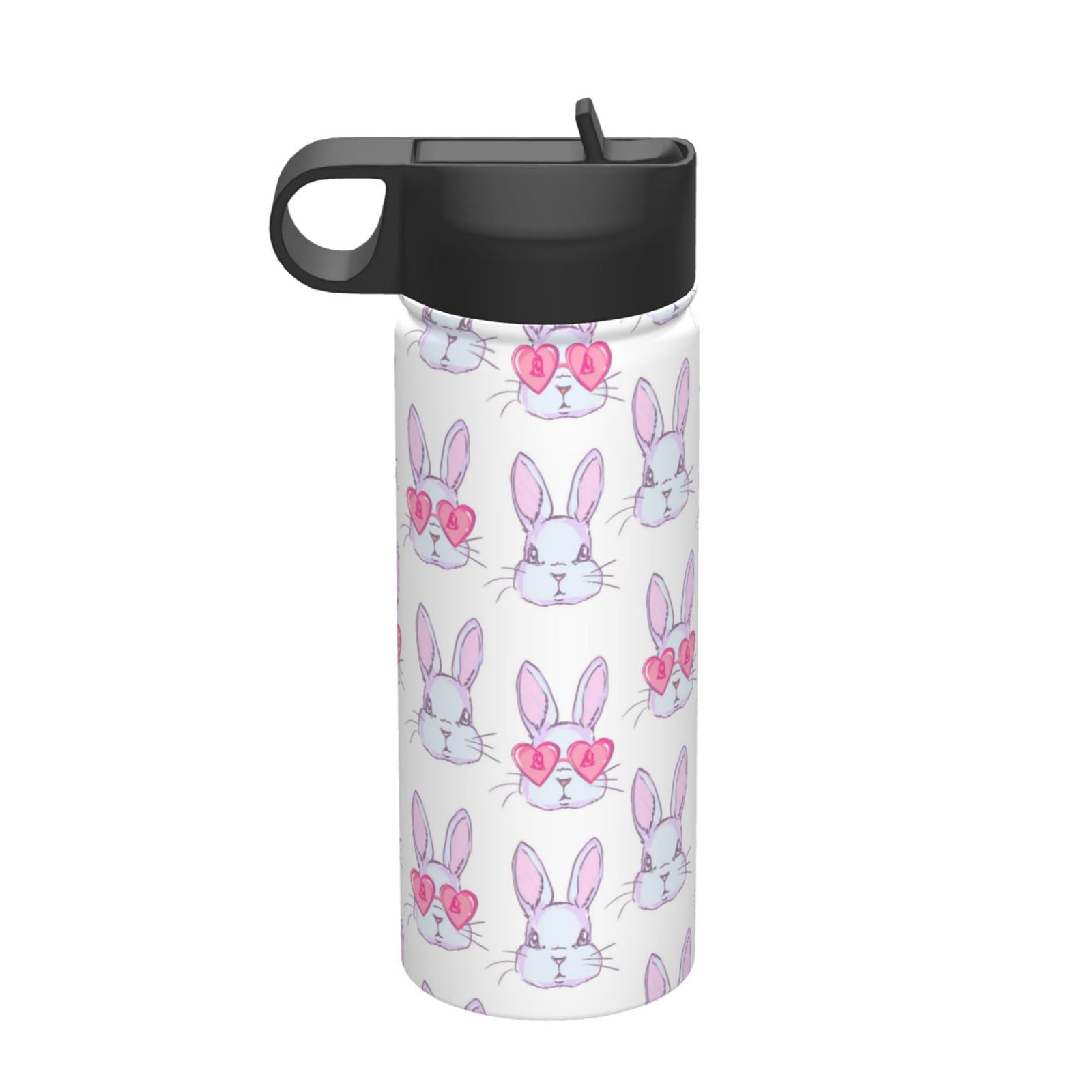 Salouo Heart Rabbit Pattern 18 oz Water Bottle With Straw,Stainless ...