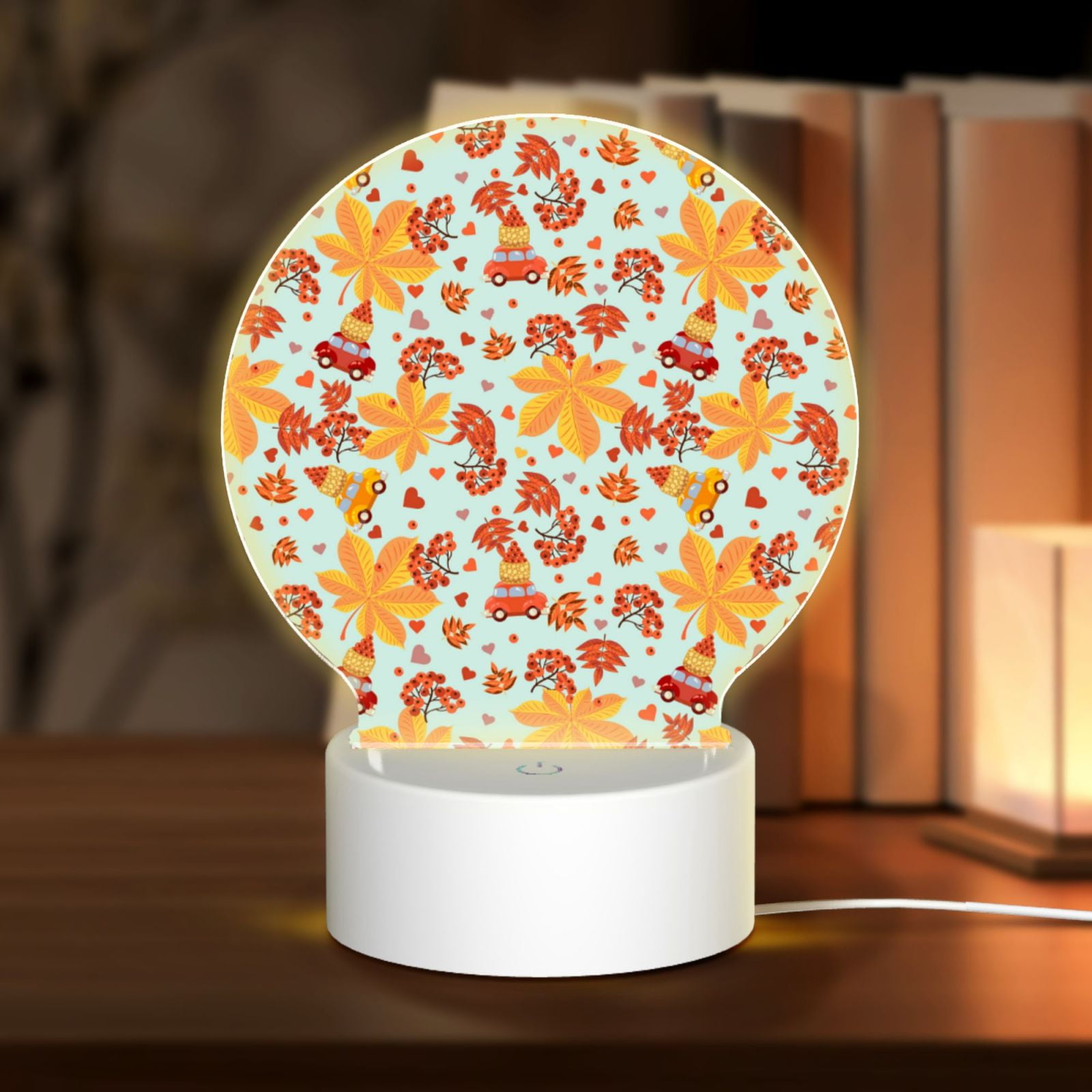 Salouo Hearts And Autumn Leaves for Round Acrylic Night Light - Acrylic ...